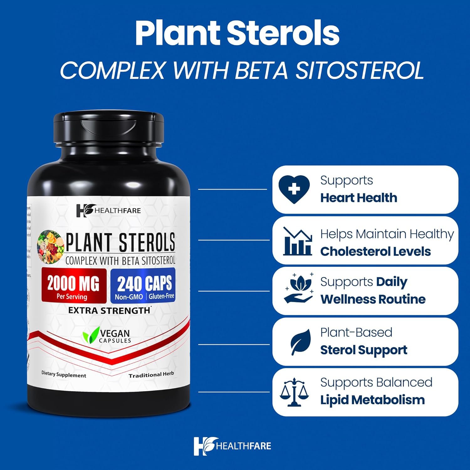 Plant Sterols Capsules 2000mg | 240 Vegan Capsules | Beta Sitosterol ...