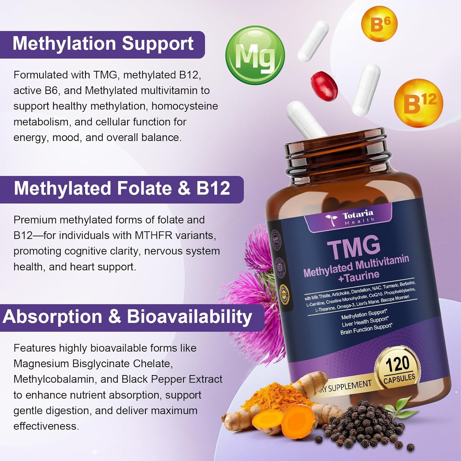 24-in-1 Methylated Multivitamin TMG Taurine Supplements ...