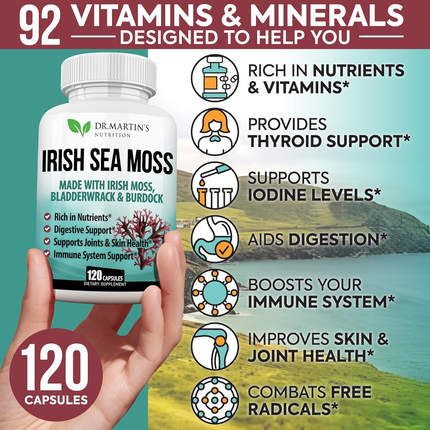 2625mg Irish Sea Moss Supplement 120 Capsules | SeaMoss Bladderwrack ...