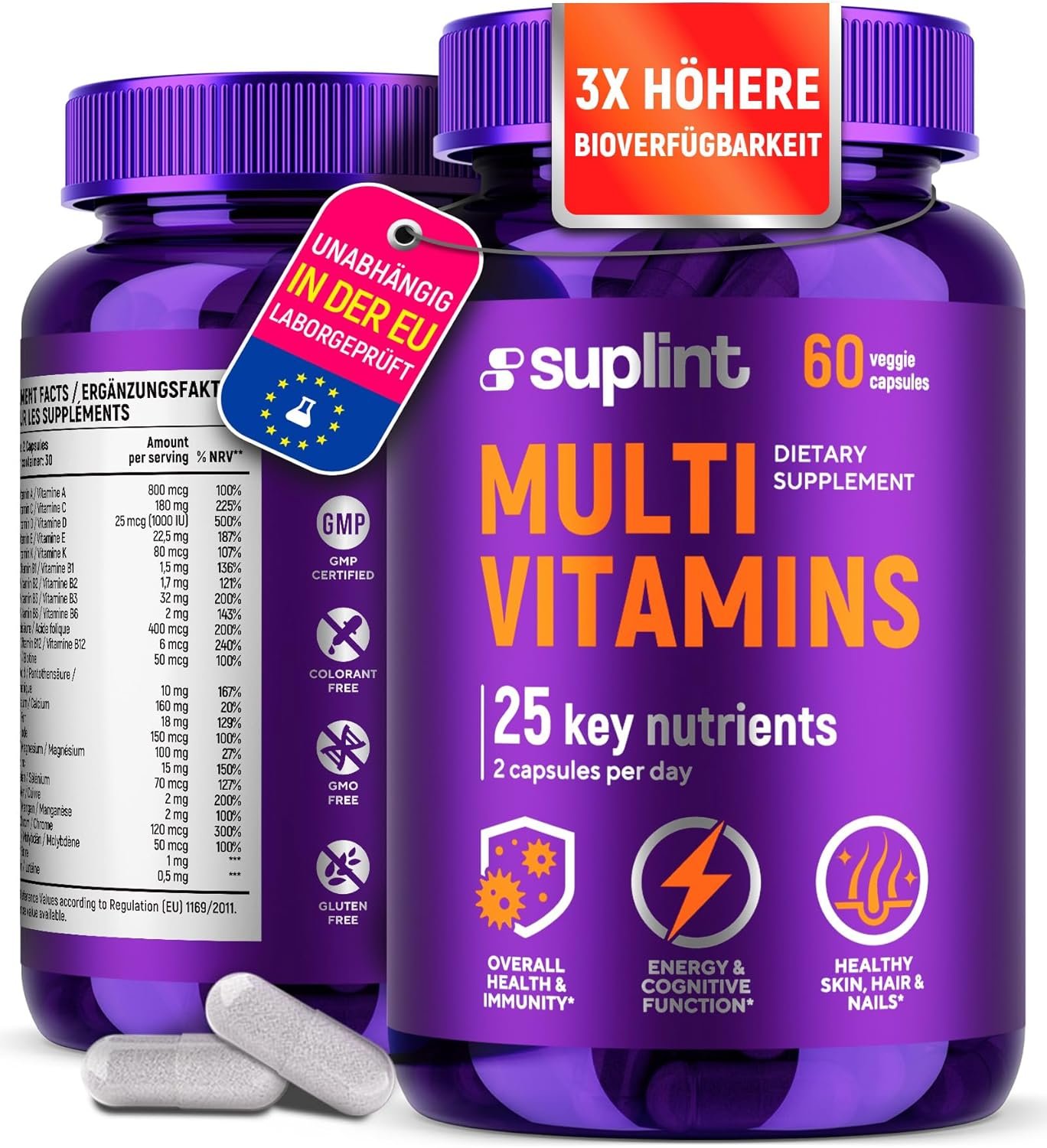 Multivitamin Supplement | Complex with Vitamin A, C, D, E, K1, B, Zinc ...