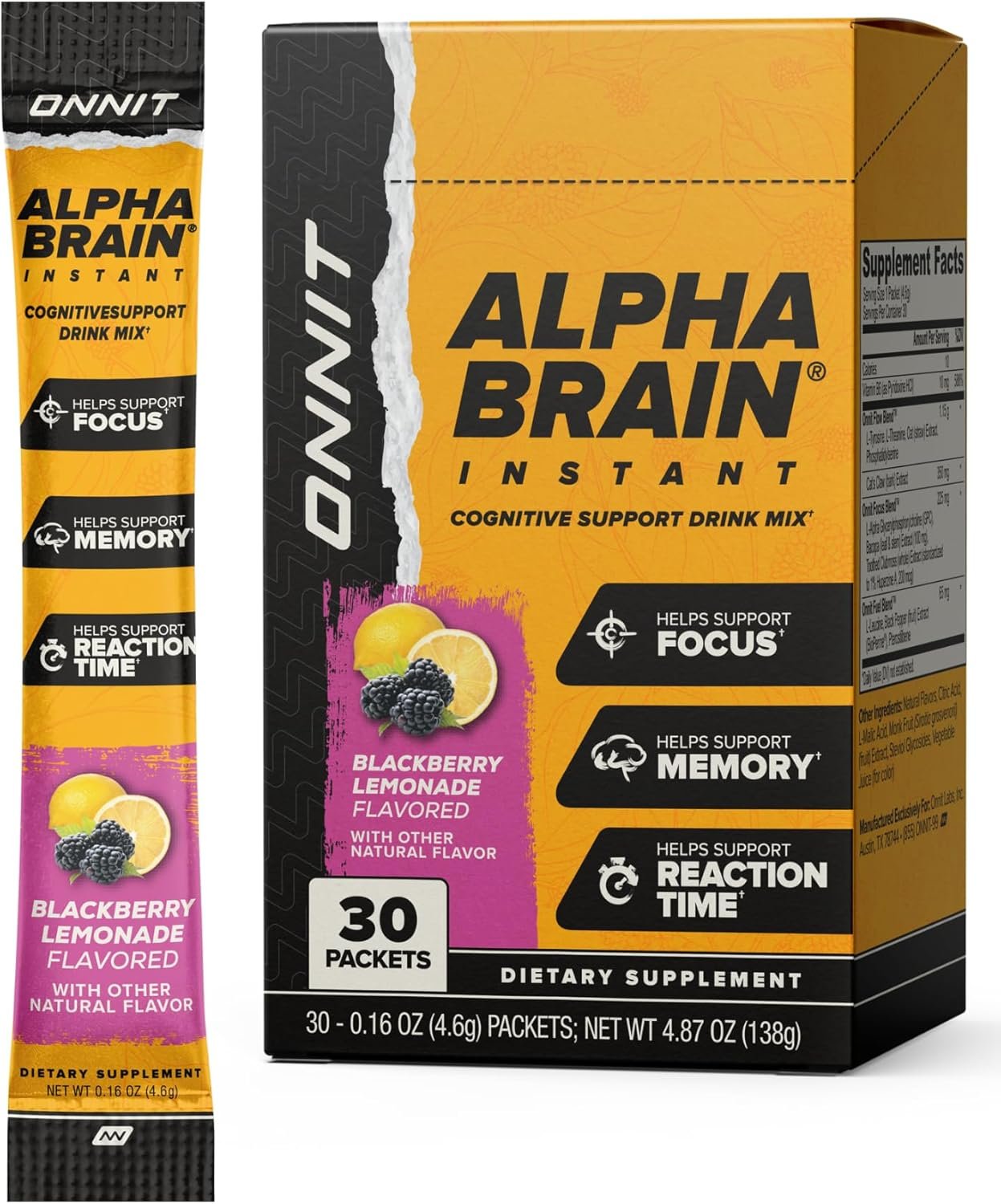 ONNIT Alpha Brain Instant Cognitive Support Drink Mix, BlackBerry ...