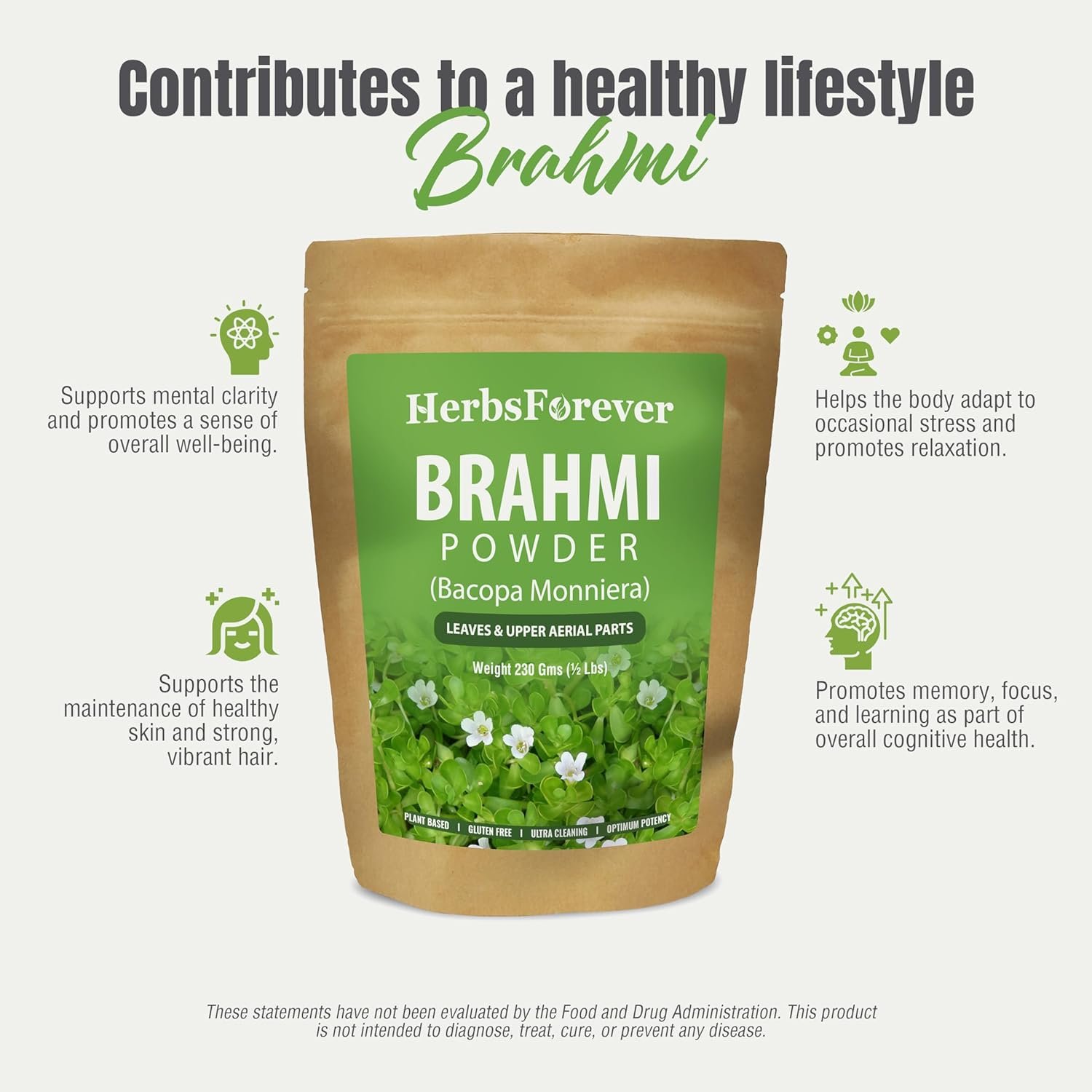 Herbsforever Brahmi Powder I 100% Pure Bacopa Monnieri I Natural Herbal ...
