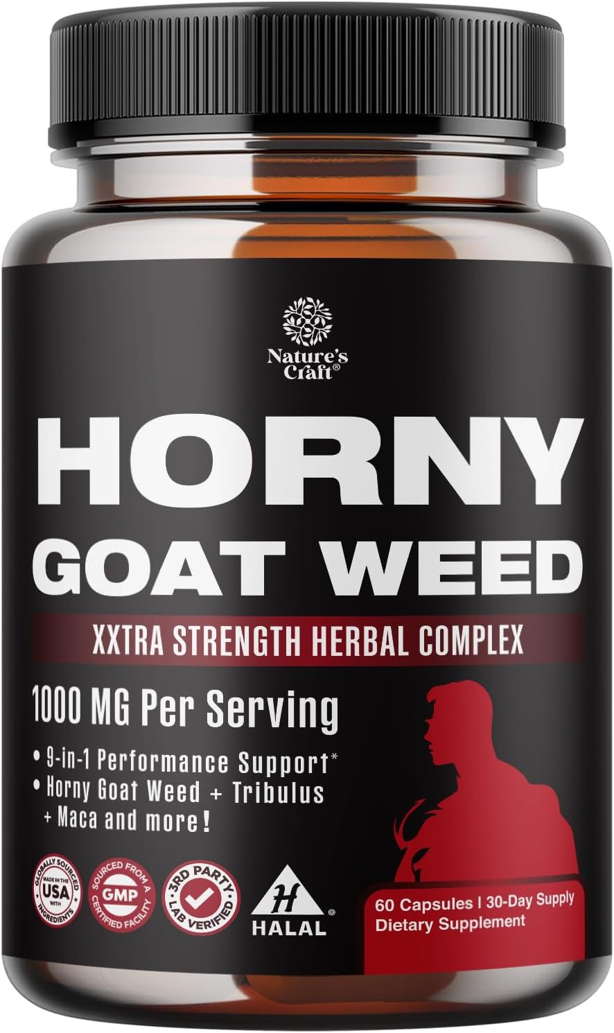 Horny Goat Weed for Men - Extra Strength Male Supplement with Black ...