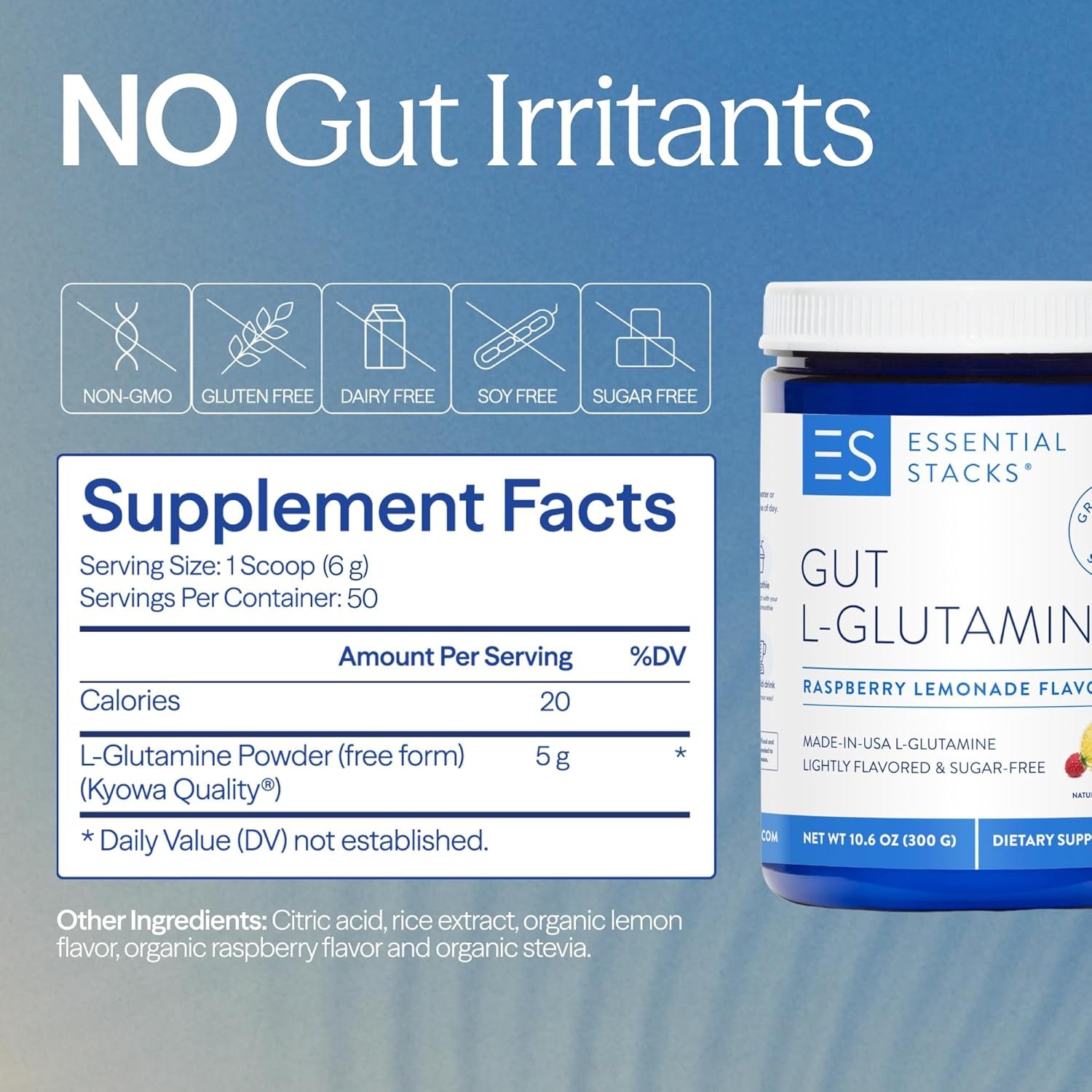 Essential Stacks Gut L-Glutamine Powder - Exclusively Made in USA ...