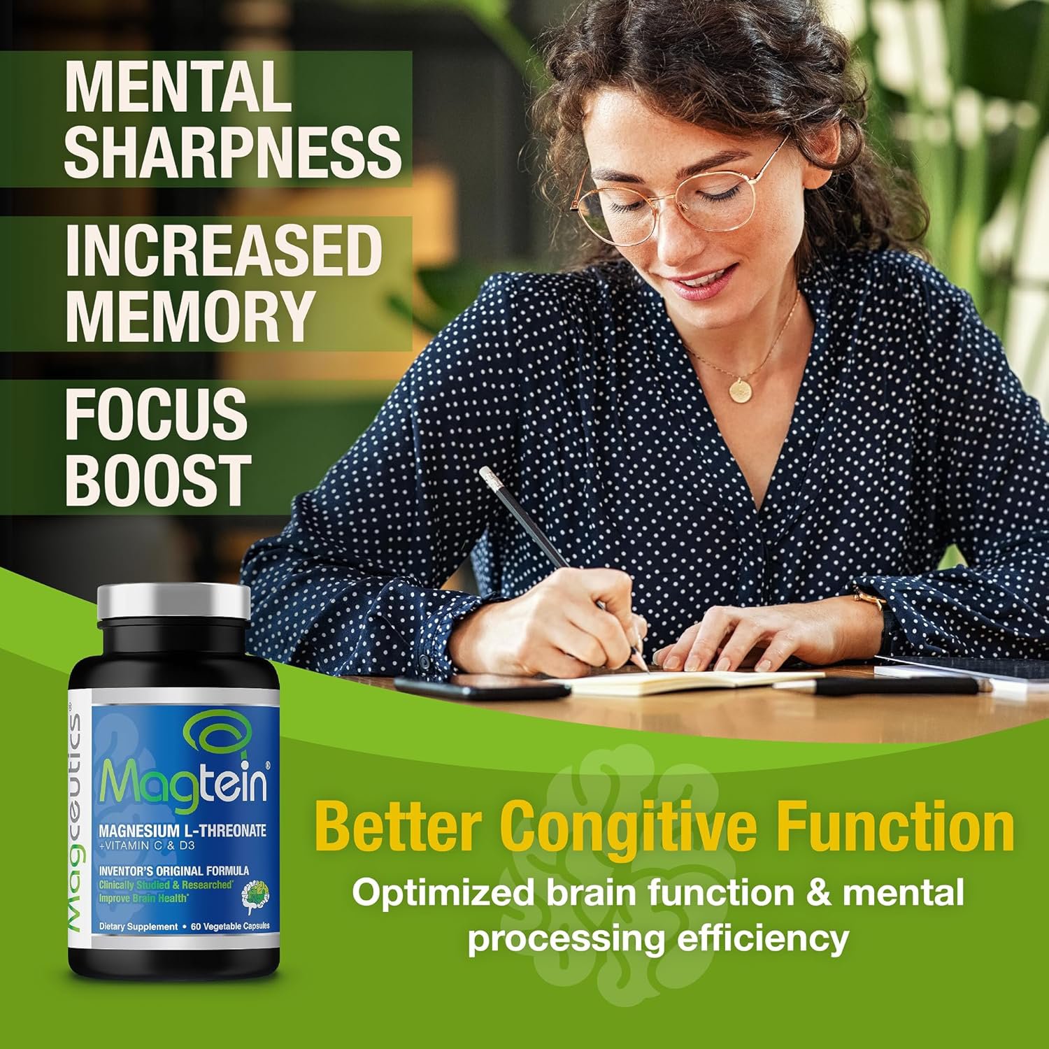 Magtein - Magnesium L-Threonate Supplement, Memory, Focus, Sleep ...