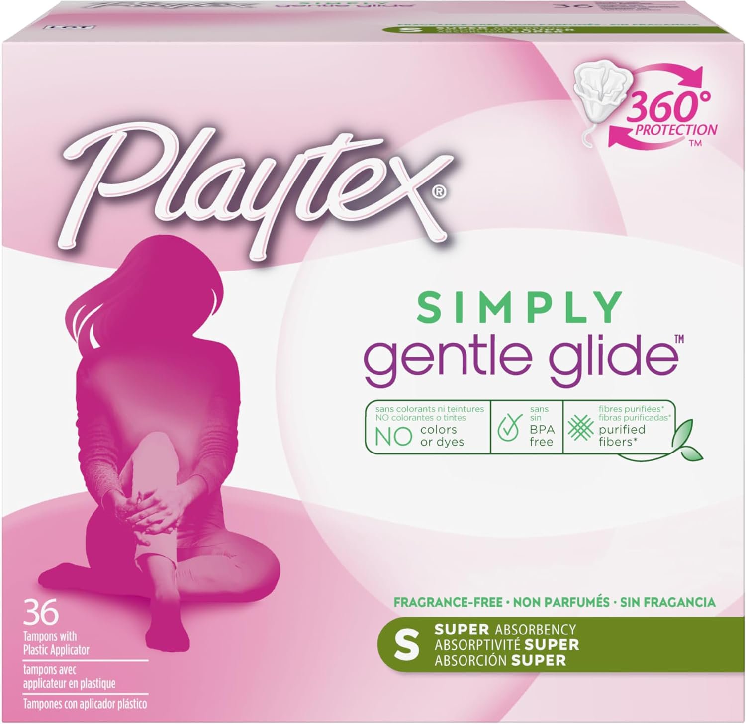 Playtex Simply Gentle Glide Unscented Tampons, Super Absorbency, 36 ...