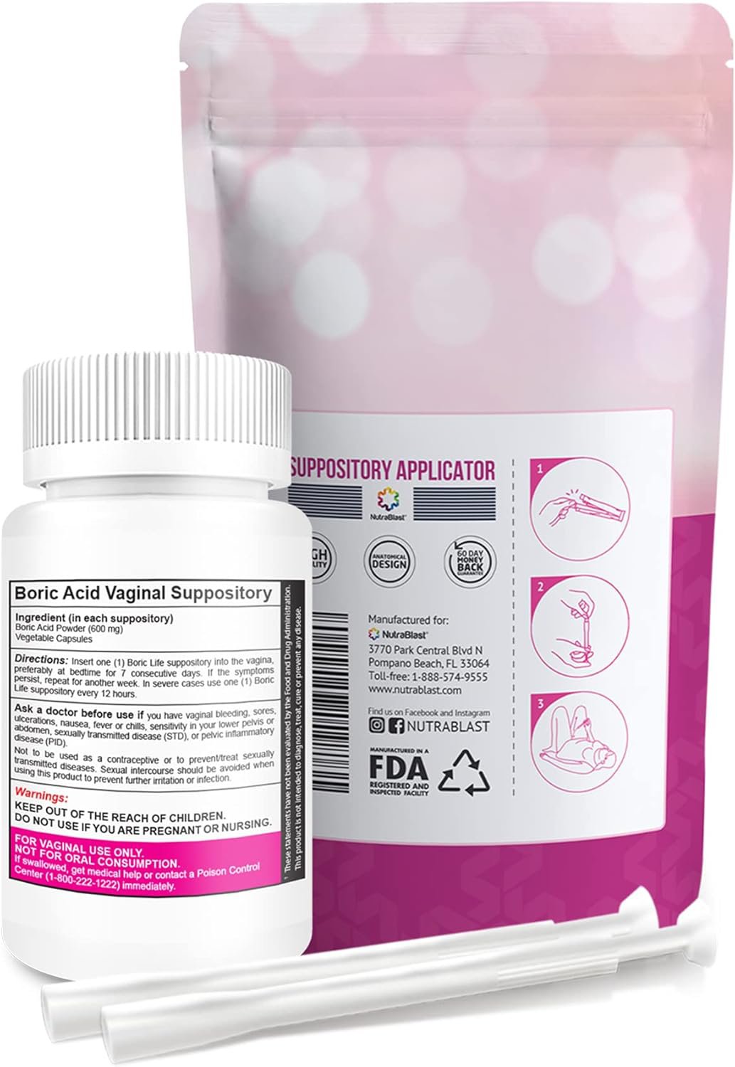 NutraBlast Boric Acid Vaginal Suppositories 600mg Bundle with ...