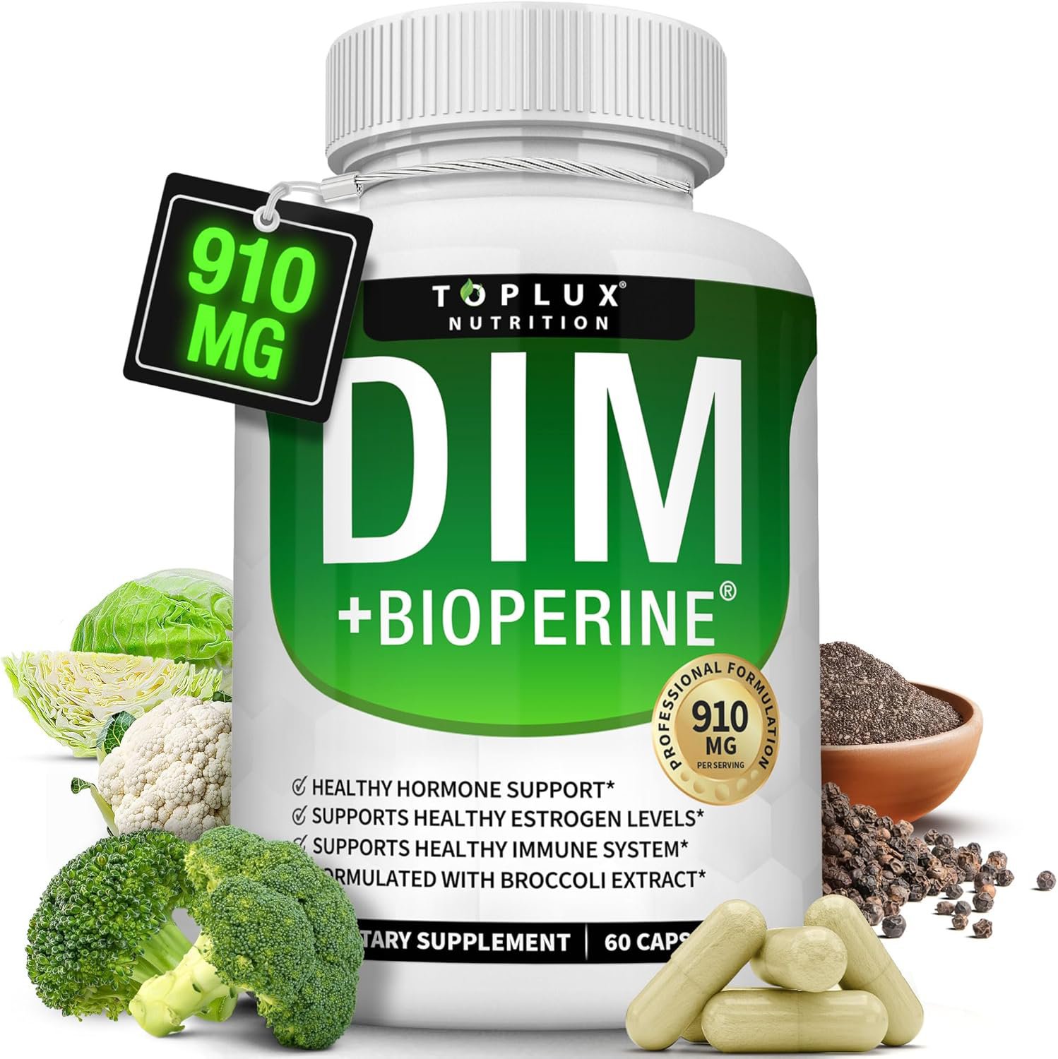 Dim Supplement 910 mg Plus BioPerine Complex - Diindolylmethane to ...