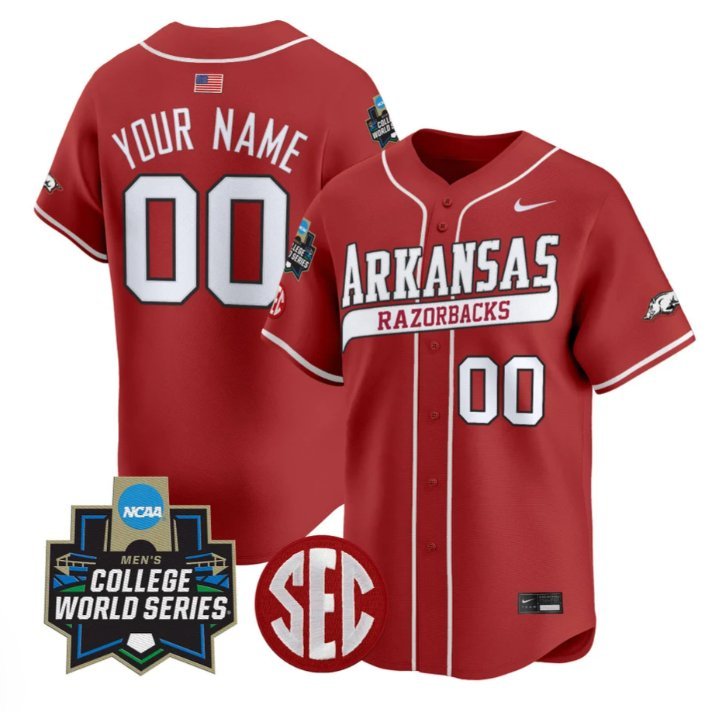Custom Jersey Arkansas Razorbacks 2025 College World Series Patch ...