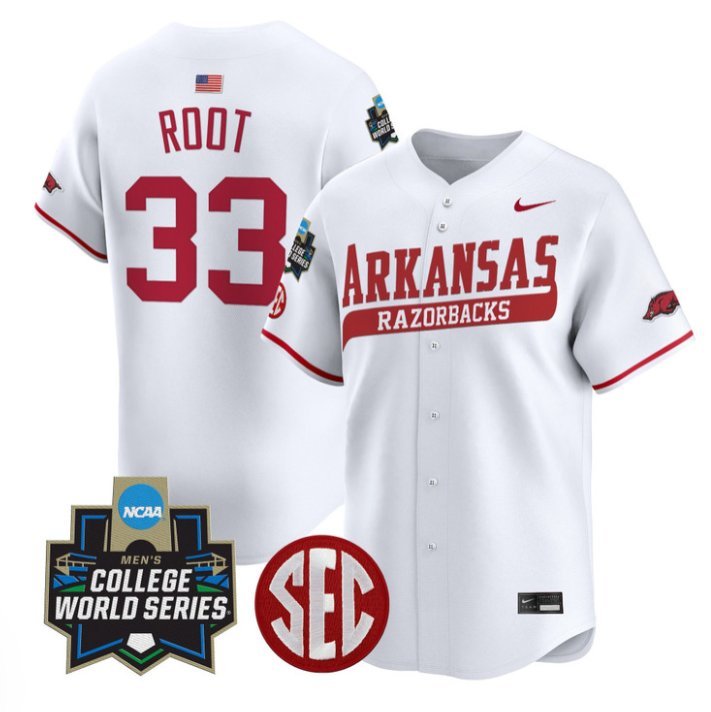 Zach Root Jersey #33 Arkansas Razorbacks 2025 World Series Patch ...