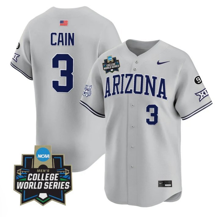 Andrew Cain Jersey #3 Arizona Wildcats 2025 College World Series Patch ...