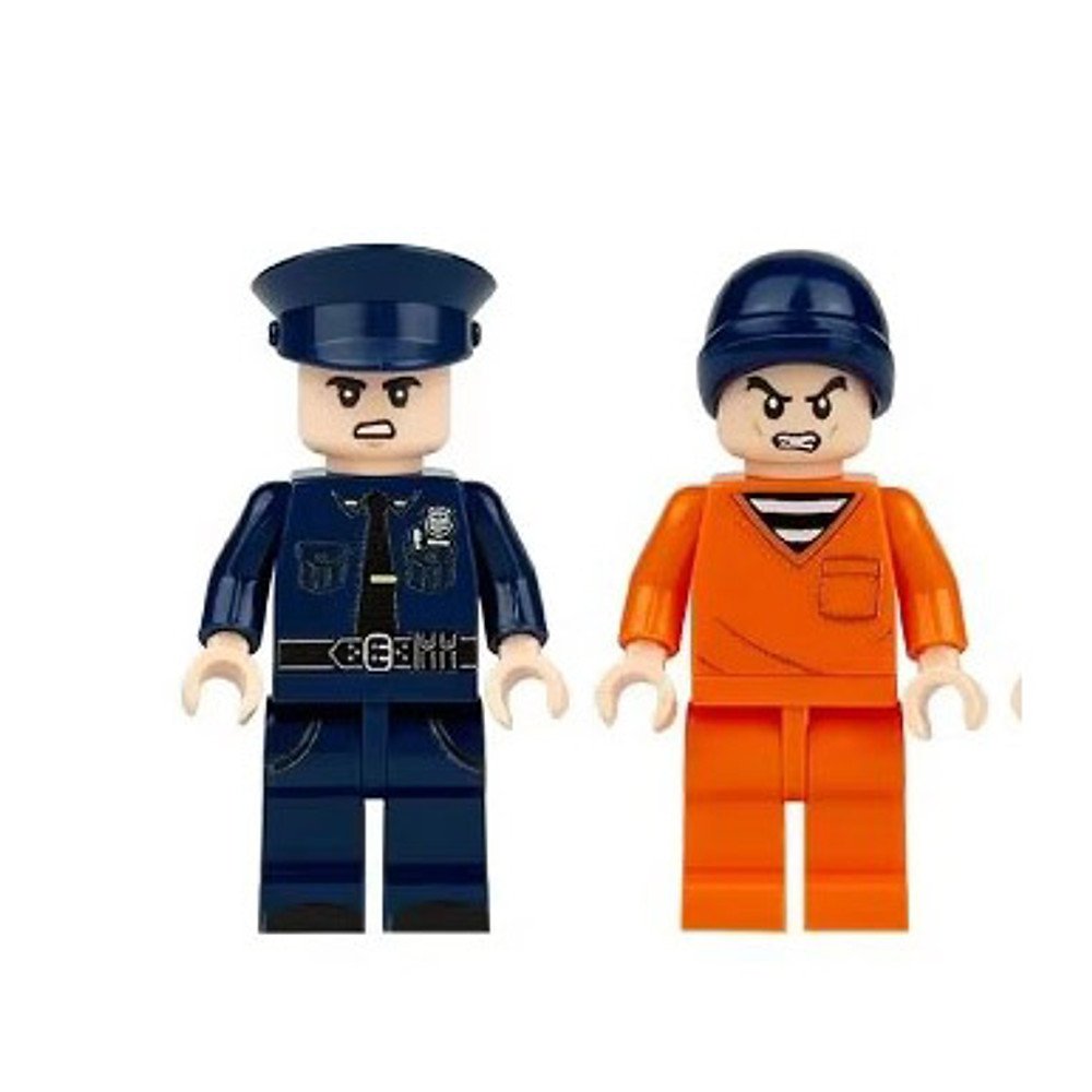Custome Minifigure Police Officer And Convict With Blue Cap From US