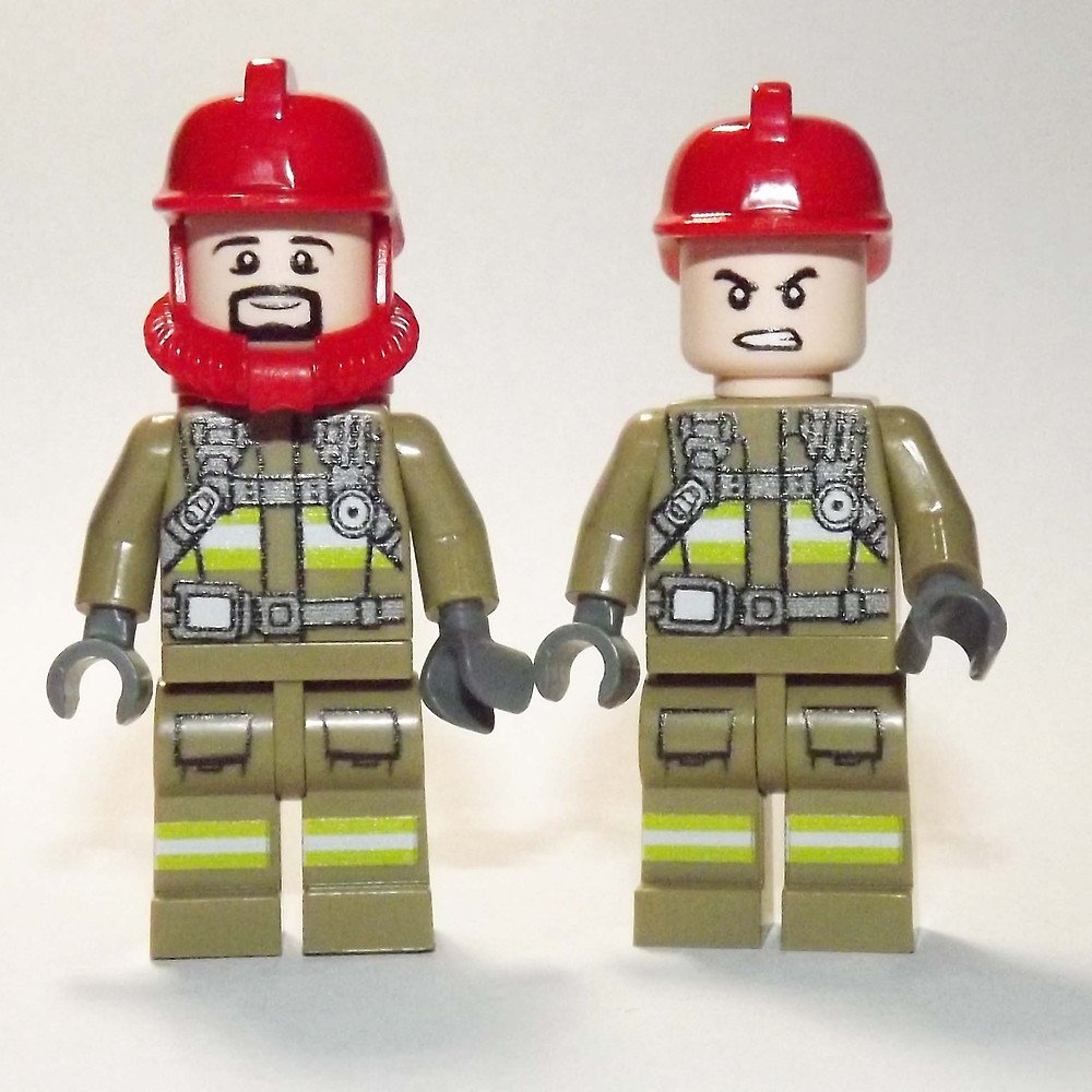 Custome Minifigure Fire Fighter Tan And Red Fireman B From US