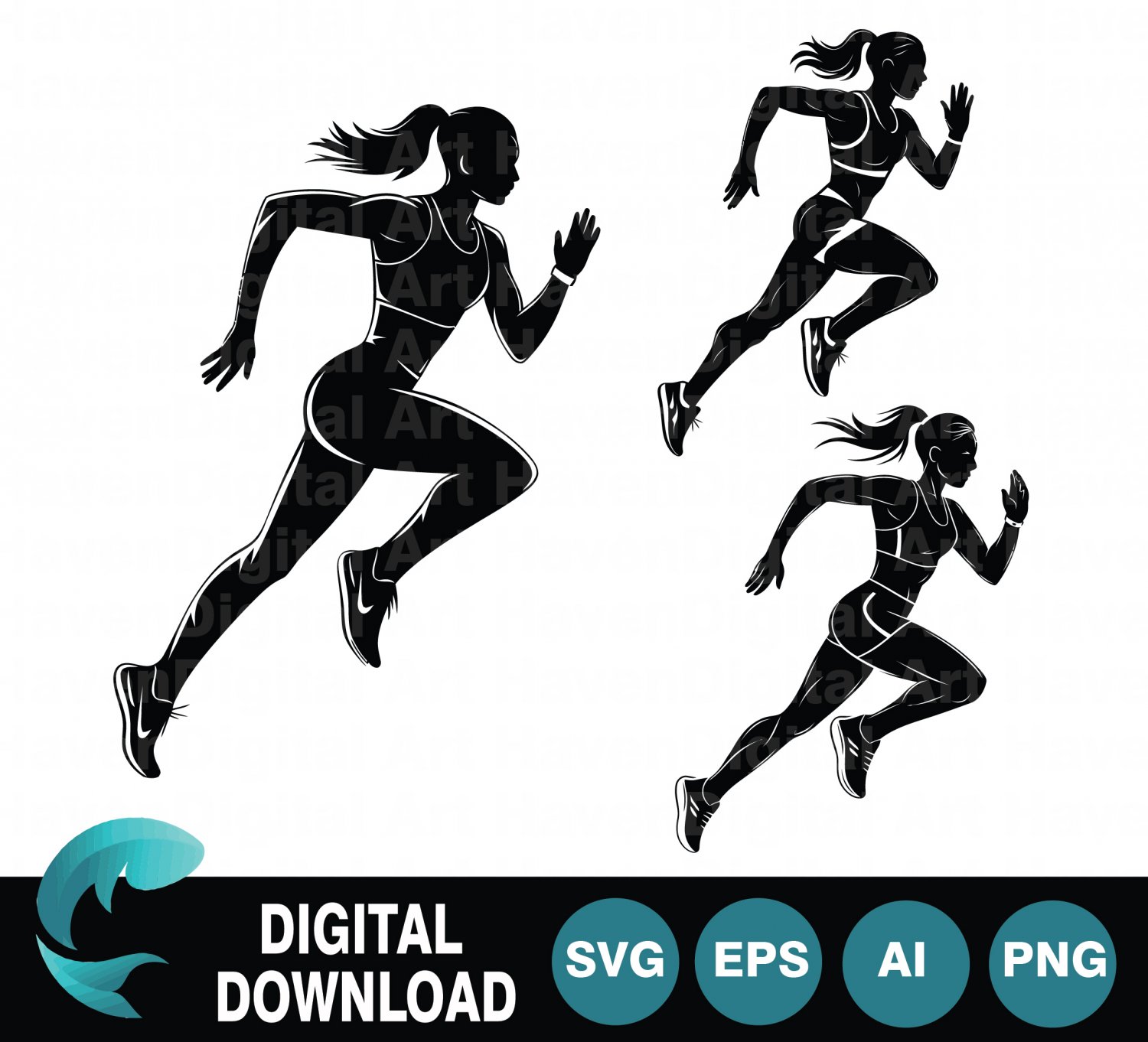 Female Runner SVG Silhouette Set , Athletic Women Running SVG, Sports ...