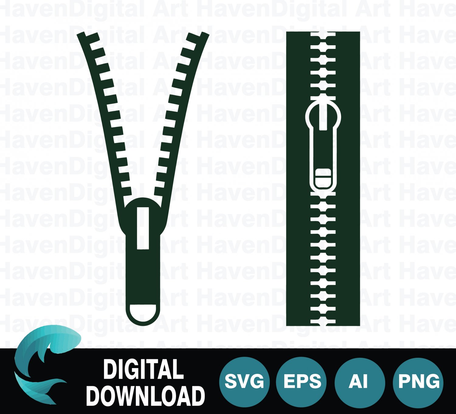 Open and Closed Zipper Silhouette SVG Icons for Fashion and Clothing Design