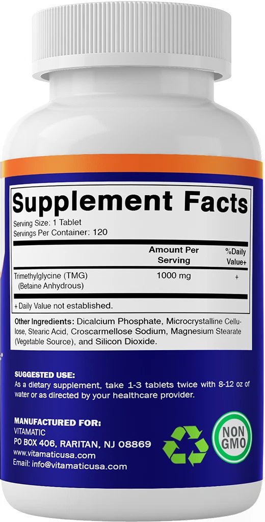 Vitamatic TMG Supplements 1000mg - Trimethylglycine - Betaine Anhydrous ...