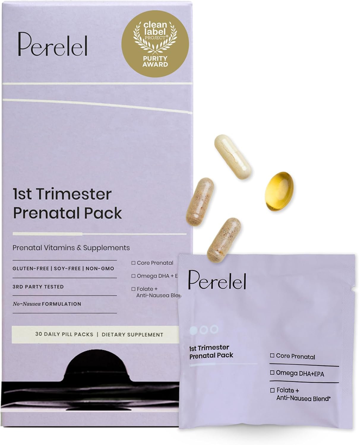 Perelel 1st Trimester Prenatal, 30 Packs – Folate, DHA, Iron & Ginger ...