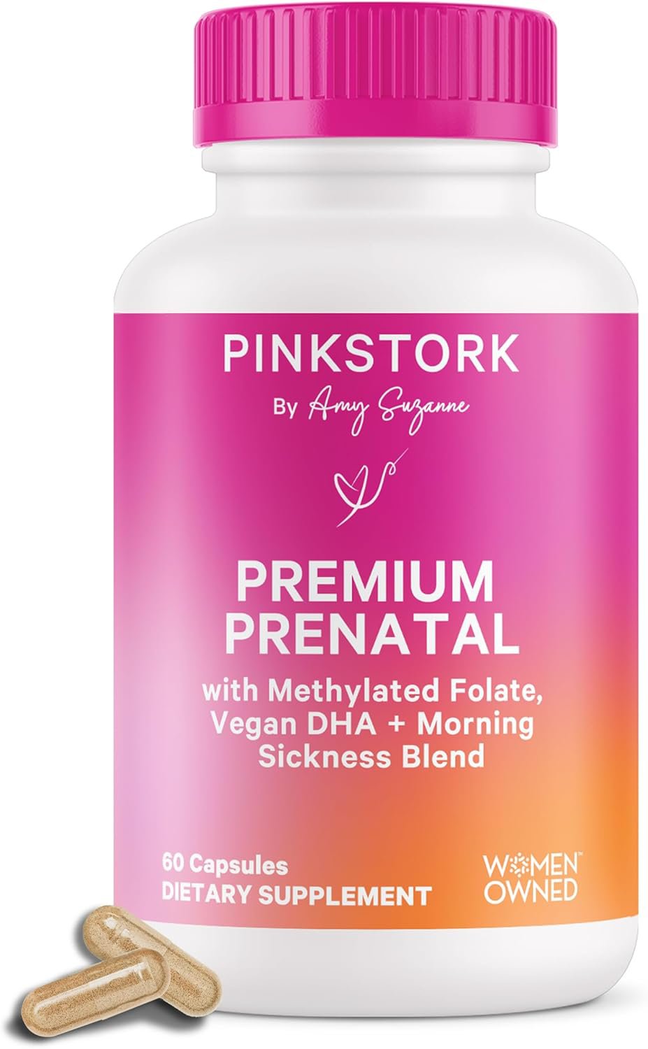 Pink Stork Premium Prenatal, 60 Ct – Folate, Iron, B6 & Probiotics for ...