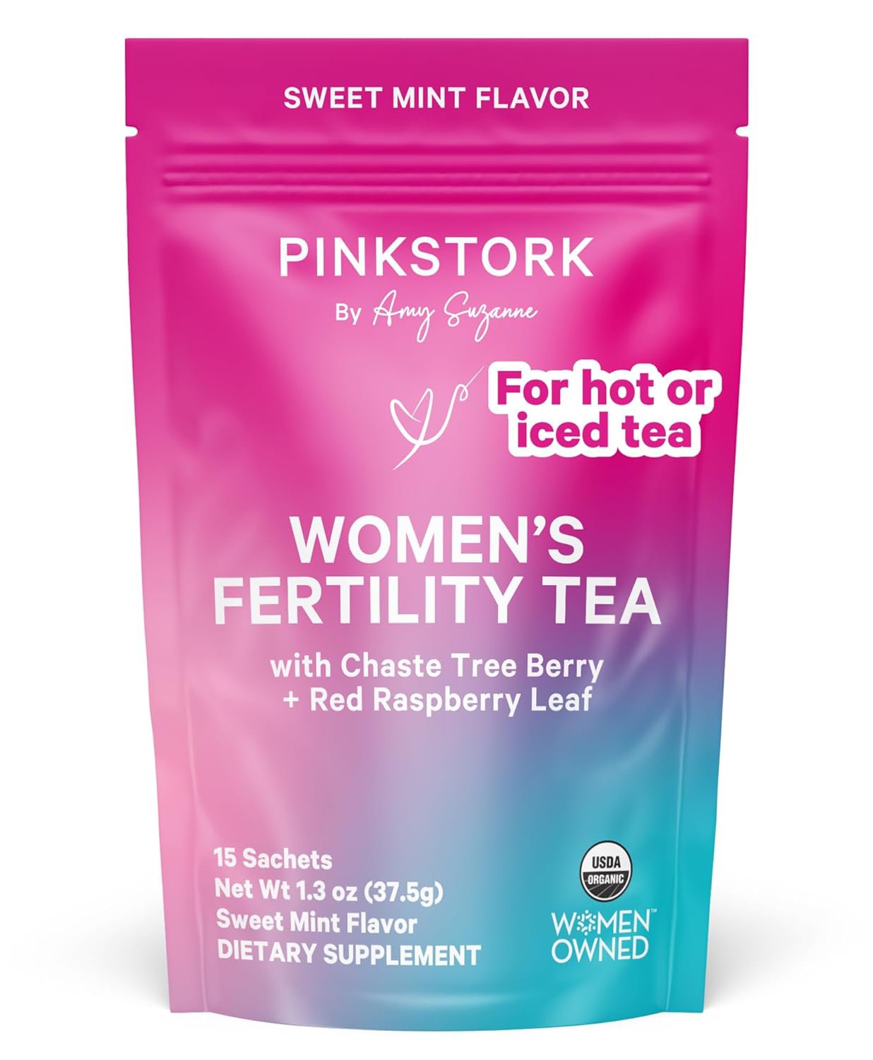 Pink Stork Fertility Tea, 15 Ct – Organic Vitex, Mint & Raspberry Leaf ...