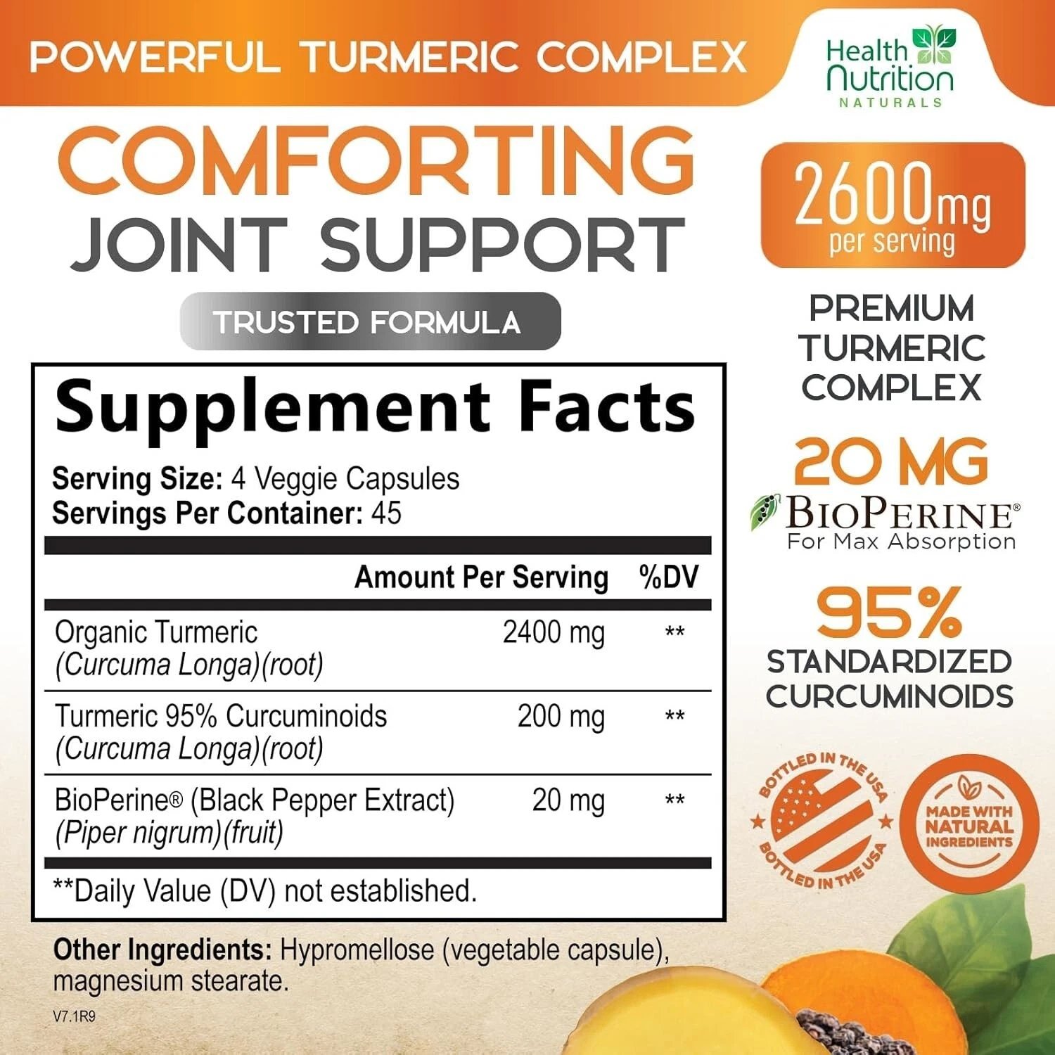 Turmeric Curcumin Supplement – Extra Strength 2600mg with BioPerine ...