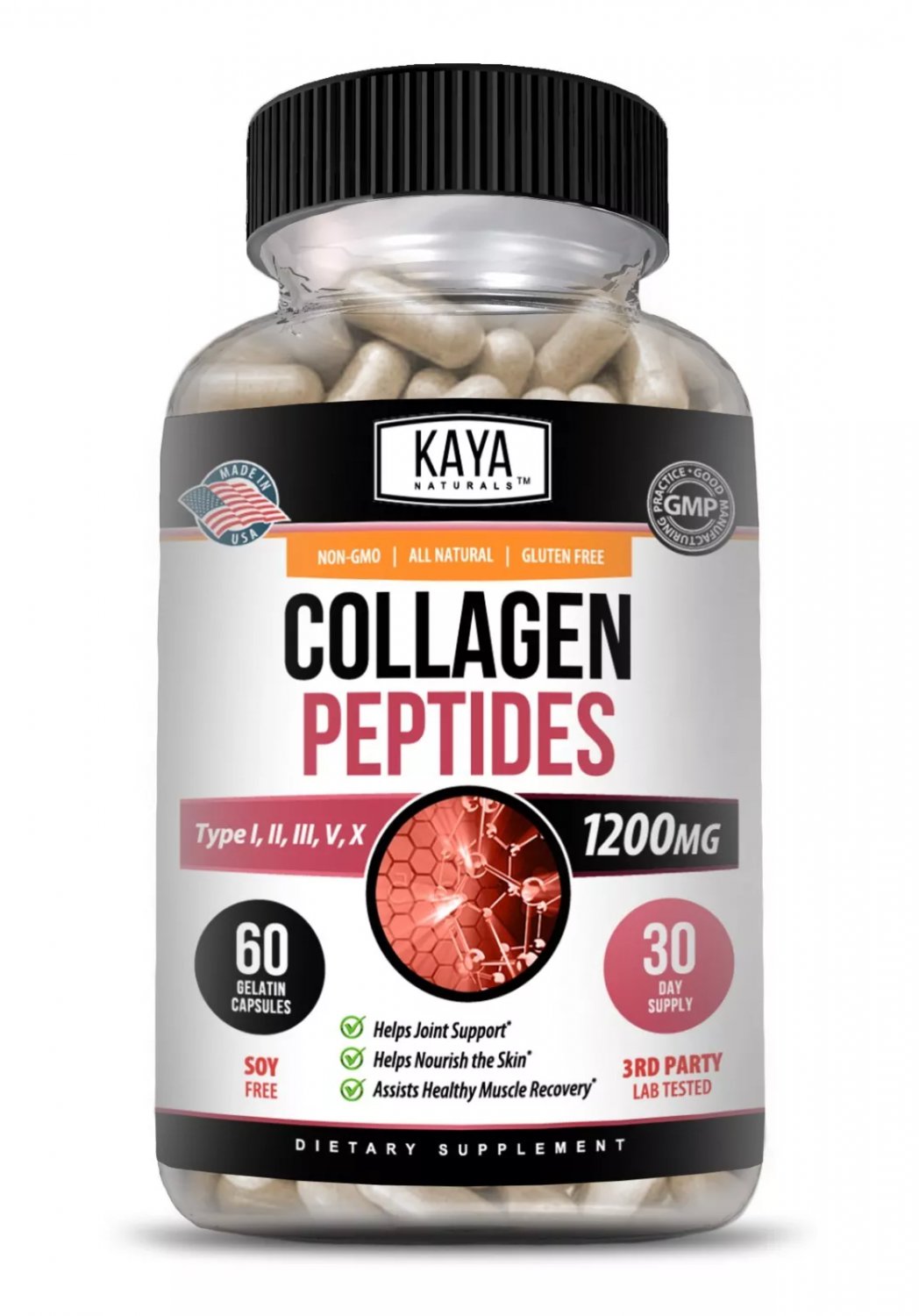 Collagen Peptides Types I, II, III, V, X 1200mg Pills Anti-Aging Skin ...