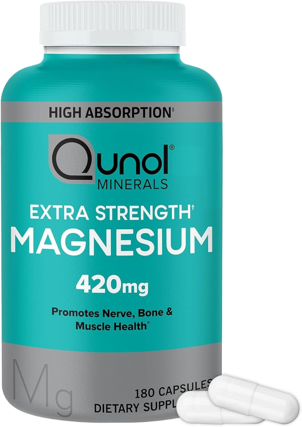 Qunol Magnesium Capsules – 420 mg, 100% DV, Dietary Supplement