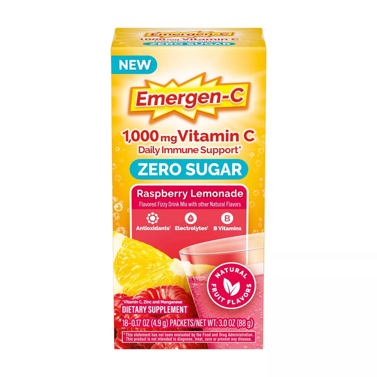 Emergen-C Zero Sugar Raspberry Lemonade Vitamin Packet - Raspberry ...