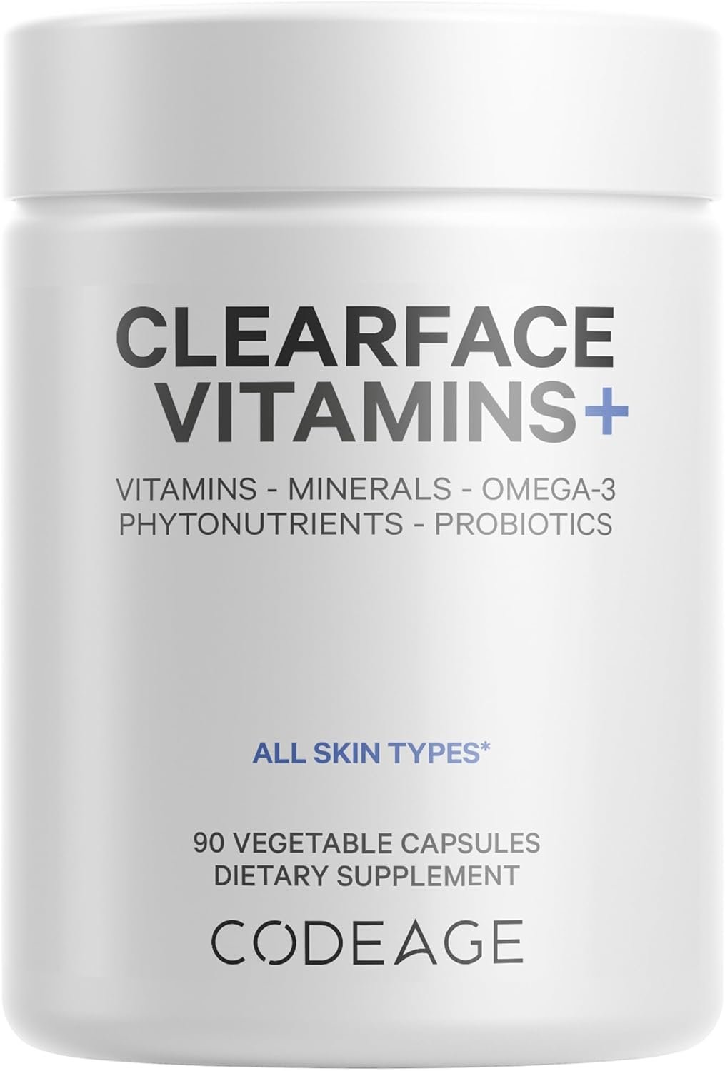 Codeage Clearface Pantothenic Acid, Niacin Supplement, Vitamins A, C, D3, E, Probiotics, Zinc