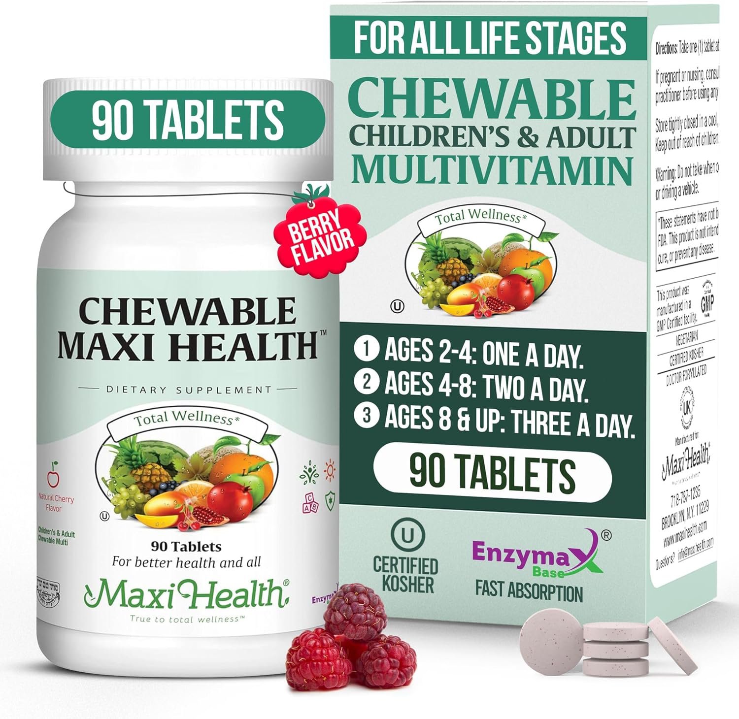 Maxi Health Chewable Multivitamin for Kids, Teens and Adults - Cherry ...