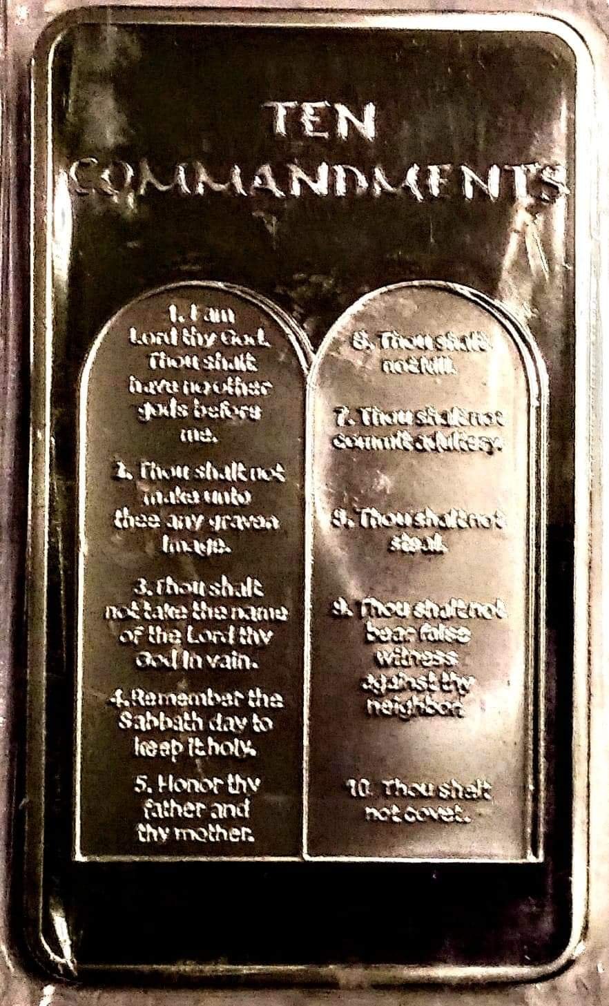 The Ten Commandments Design, 10Troy Ounces. Pure Silver Bar