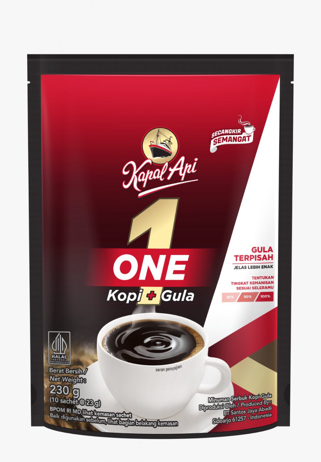 4 Bag Original KAPAL API ONE Coffee With Separate Sugar (1 Bag Contains ...