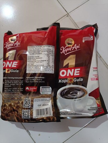 4 Bag Original KAPAL API ONE Coffee With Separate Sugar (1 Bag Contains ...