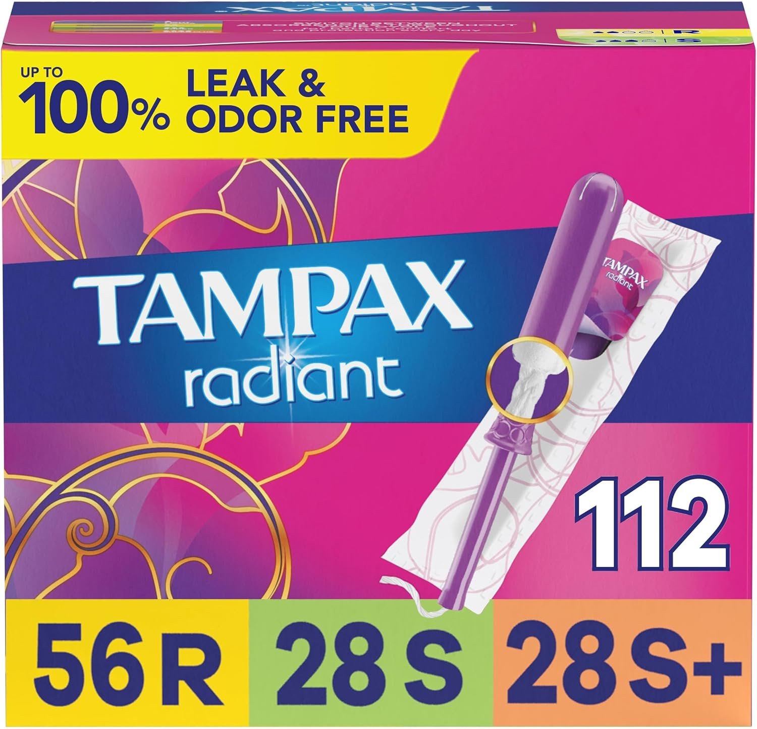 Tampax Radiant Tampons Multipack, with LeakGuard Braid, Regular/Super