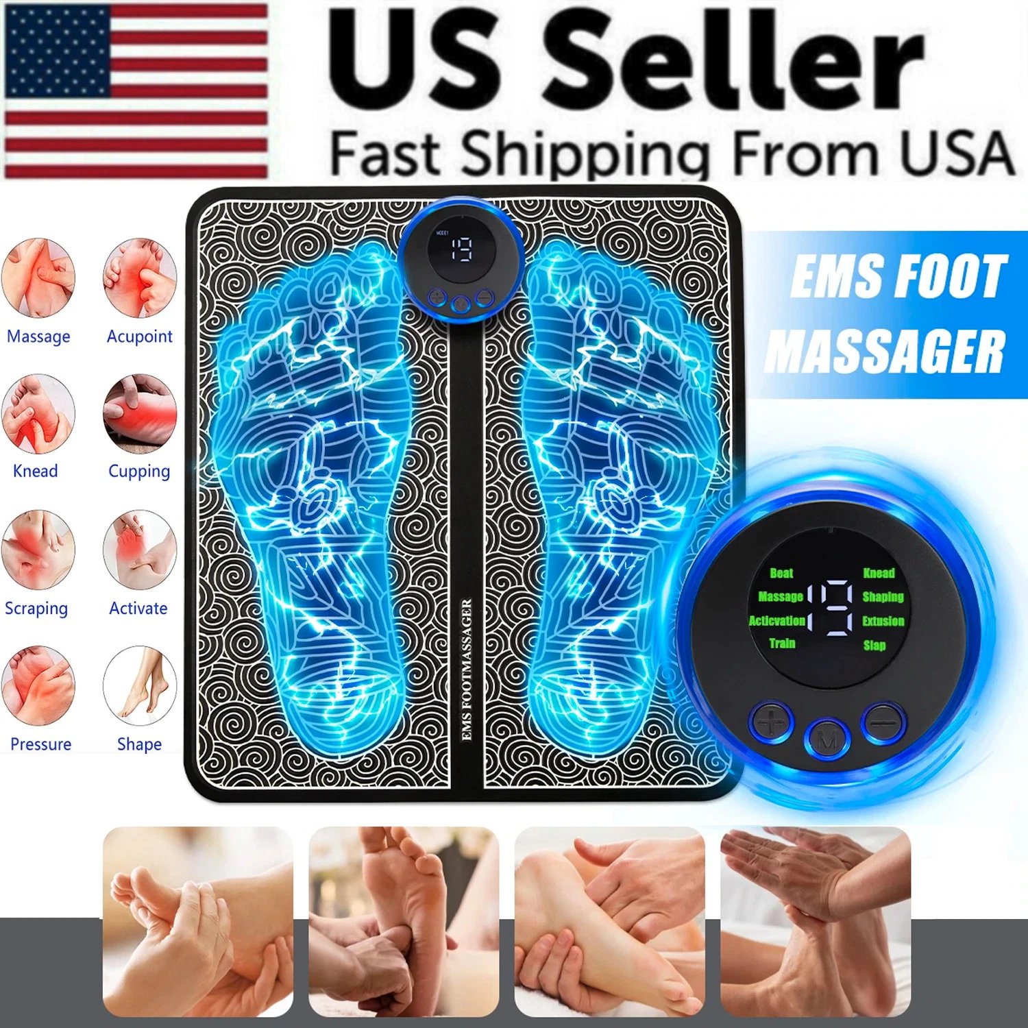 EMS Foot Massager Leg Electric Deep Reshaping Kneading Muscle Pain ...