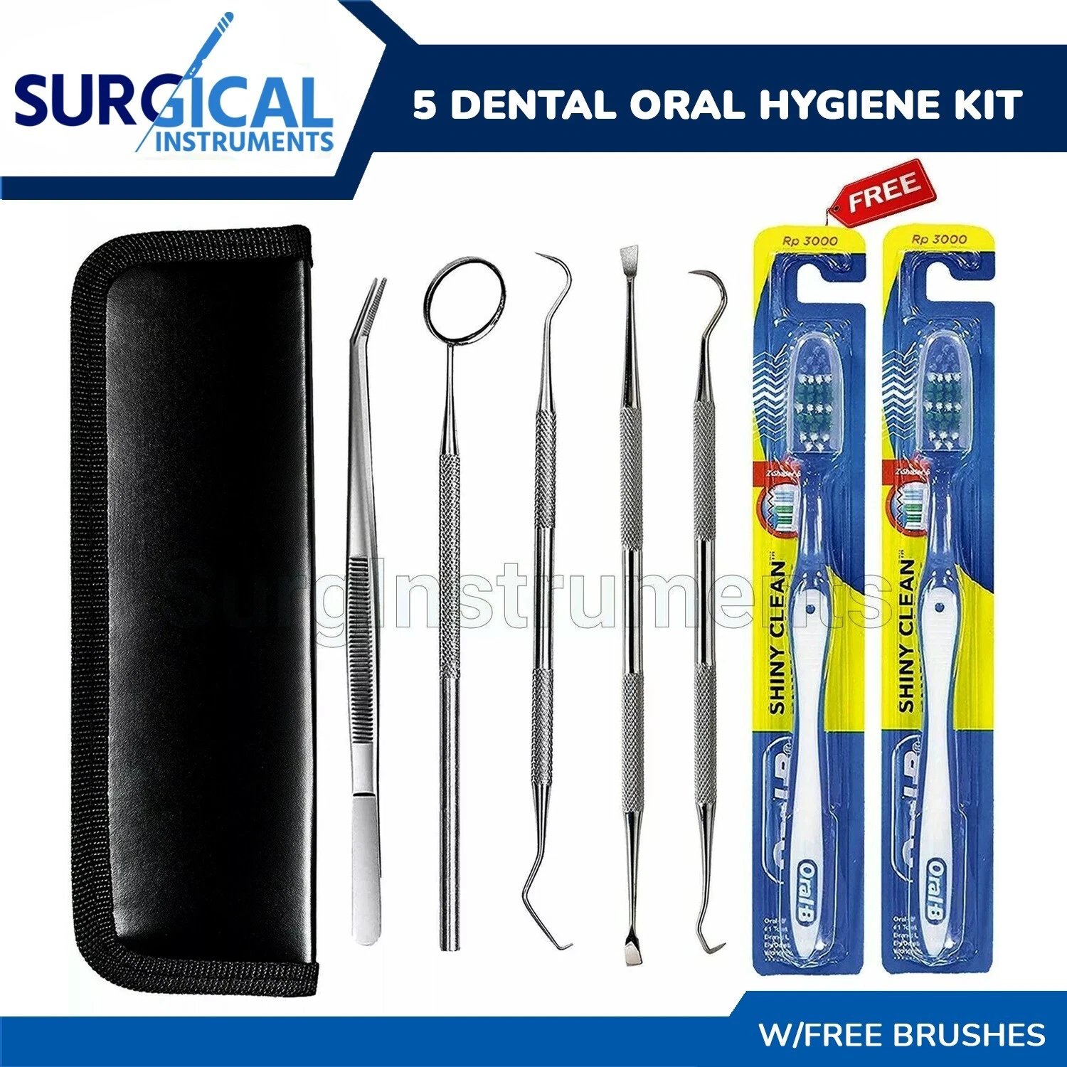 5 Tools Professional Dental Oral Hygiene Kit Deep Cleaning Scaler Teeth ...
