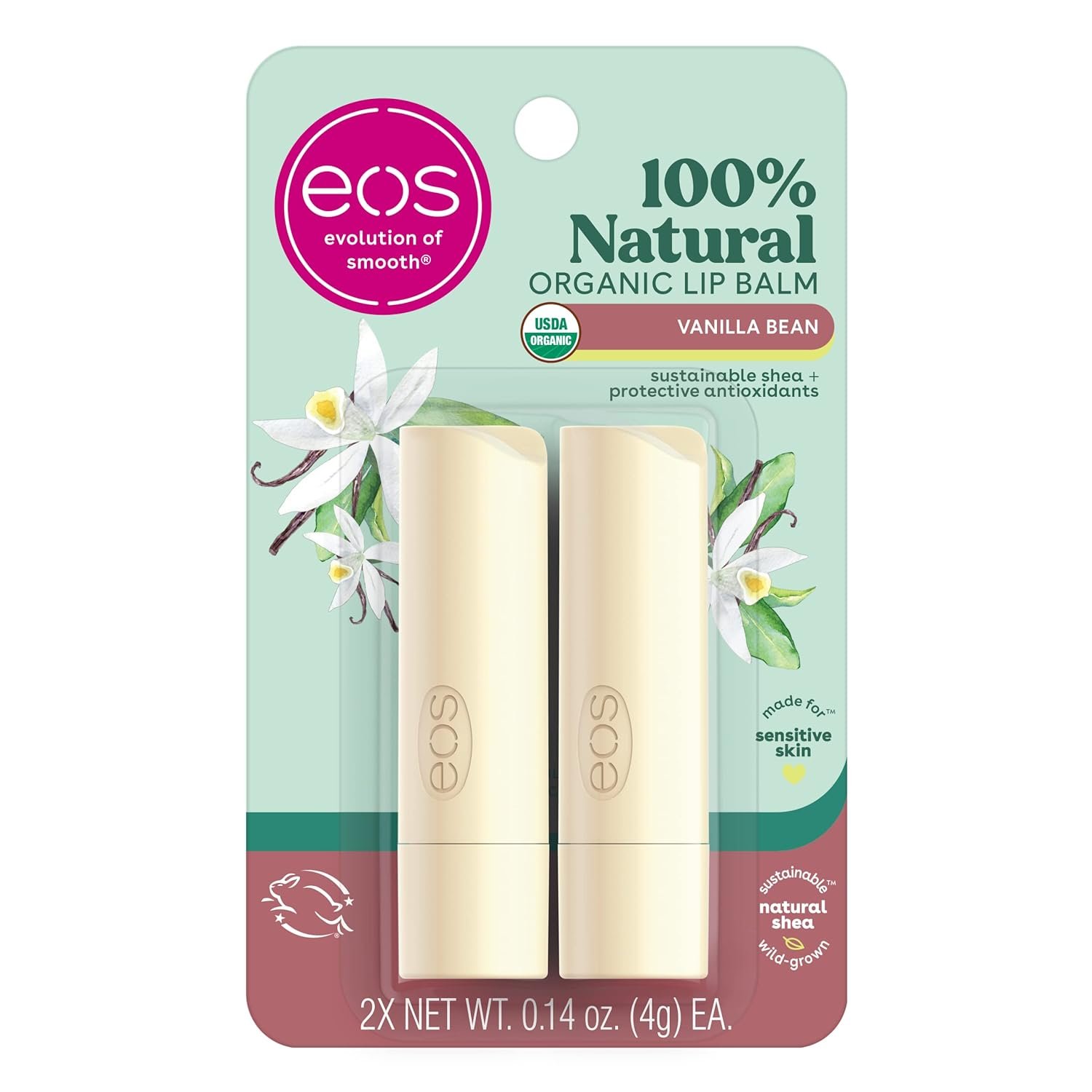 eos 100% Natural & Organic Lip Balm Sticks - Vanilla Bean, All Natural ...