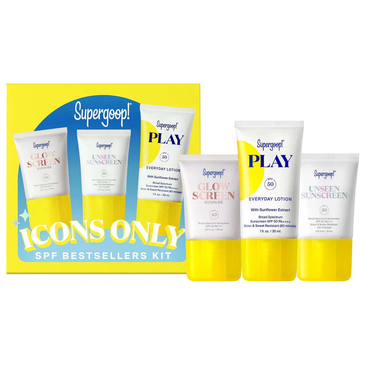 Supergoop! Icons Only SPF Bestseller Kit – Travel Sunscreen & Skincare Set