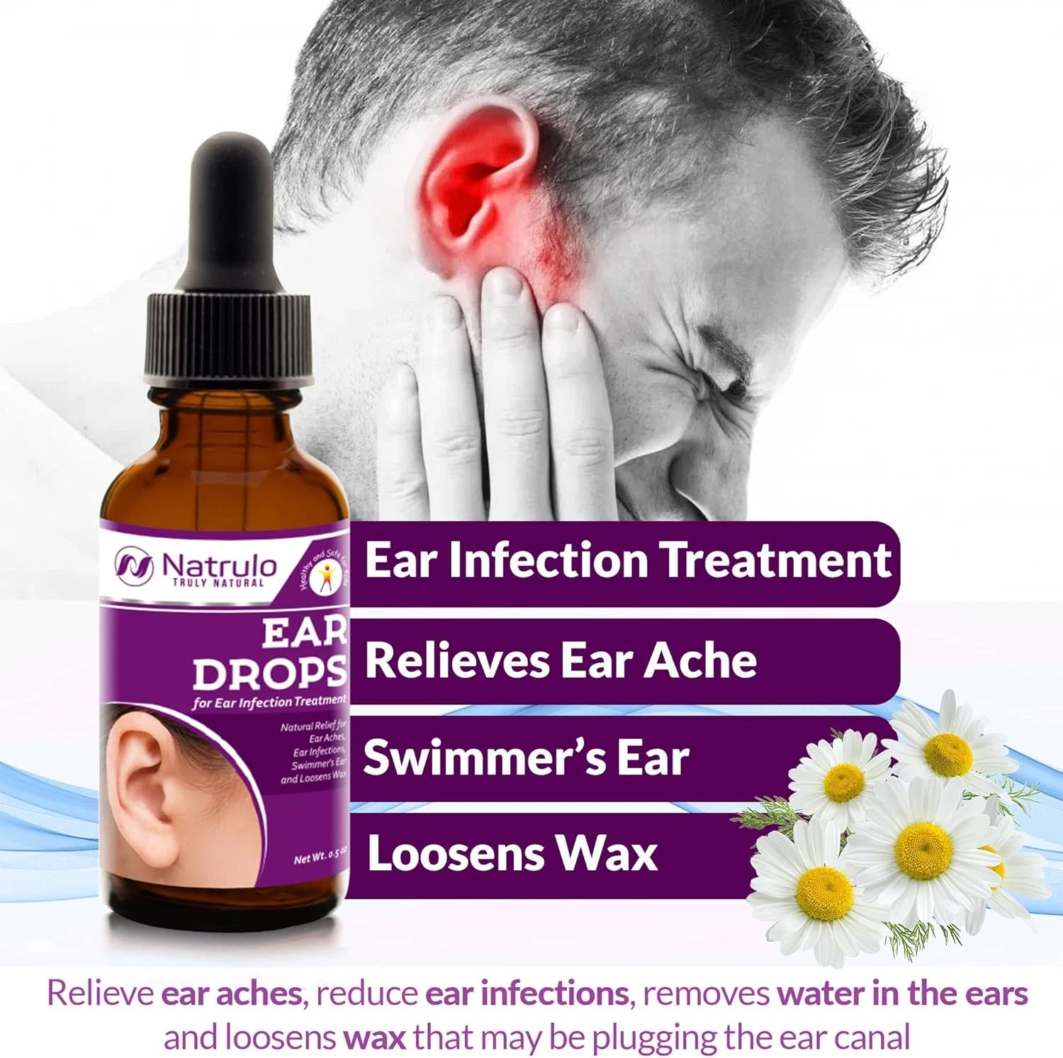 Natrulo Natural Ear Drops for Ear Infection Treatment - Homeopathic, Herbal