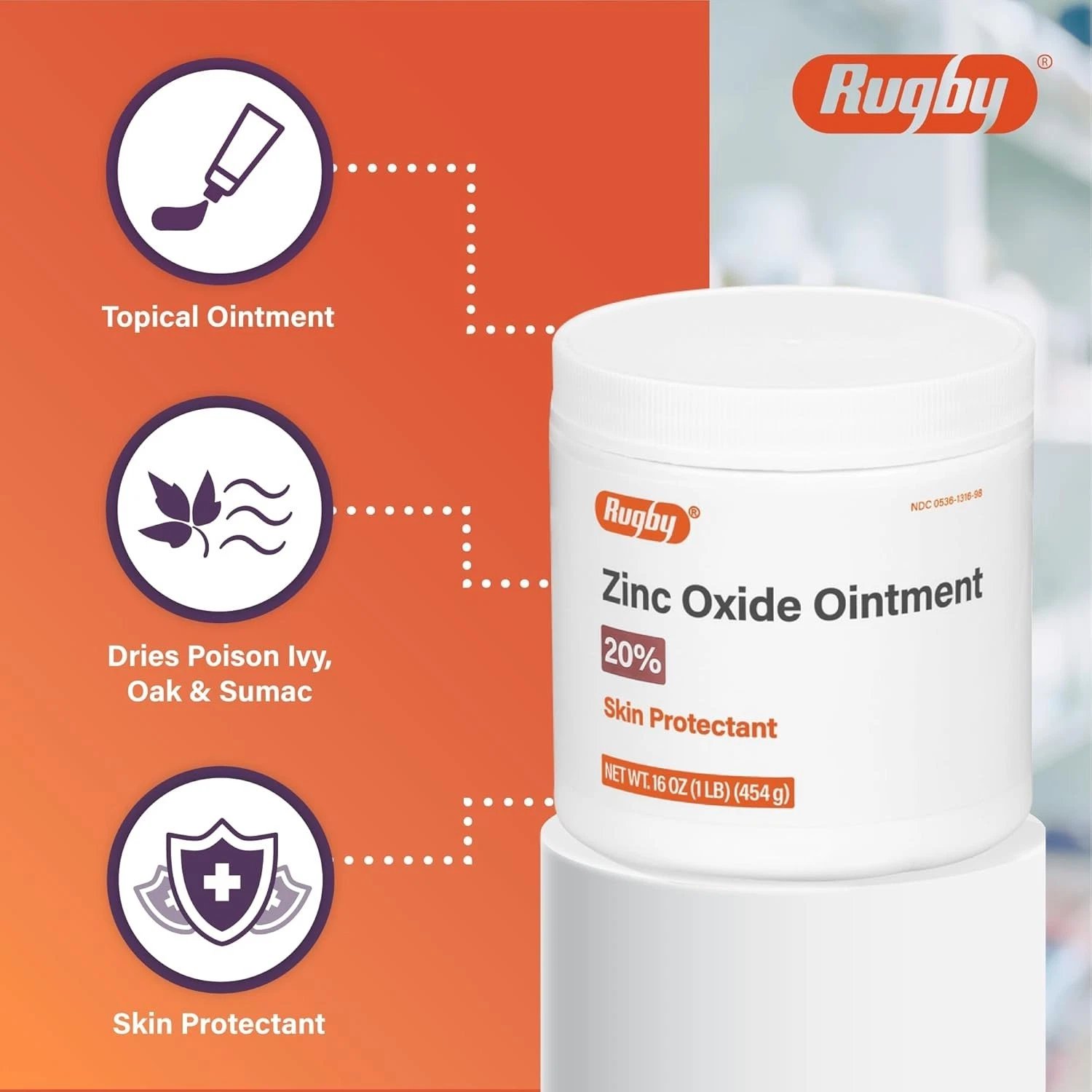 Rugby Zinc Oxide Ointment Skin Protectant - 20% - 16 Oz (1lb) (454 g ...