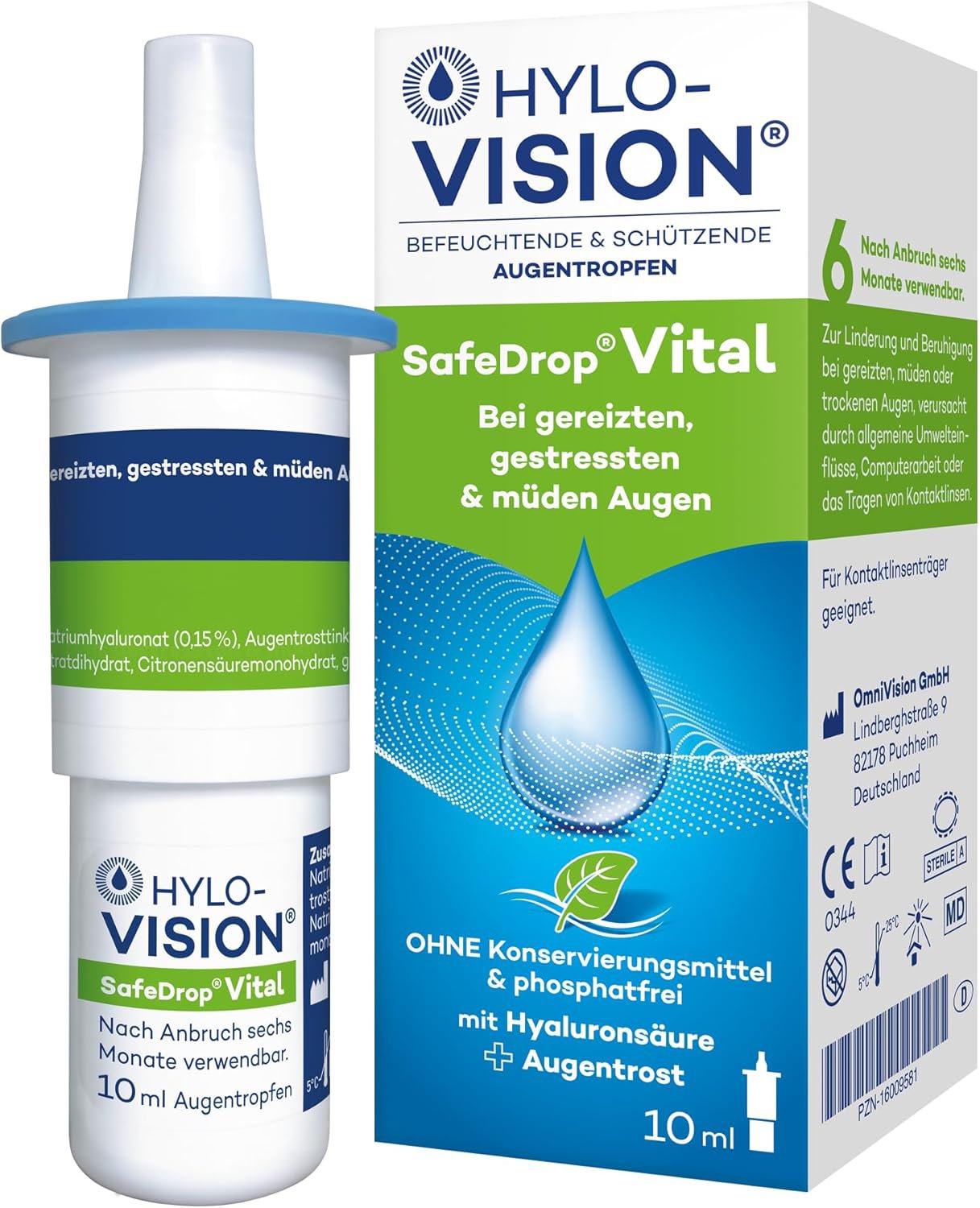 Hylo-Vision SafeDrop Vital Eye Drops - For Irritated, Stressed & Tired Eyes
