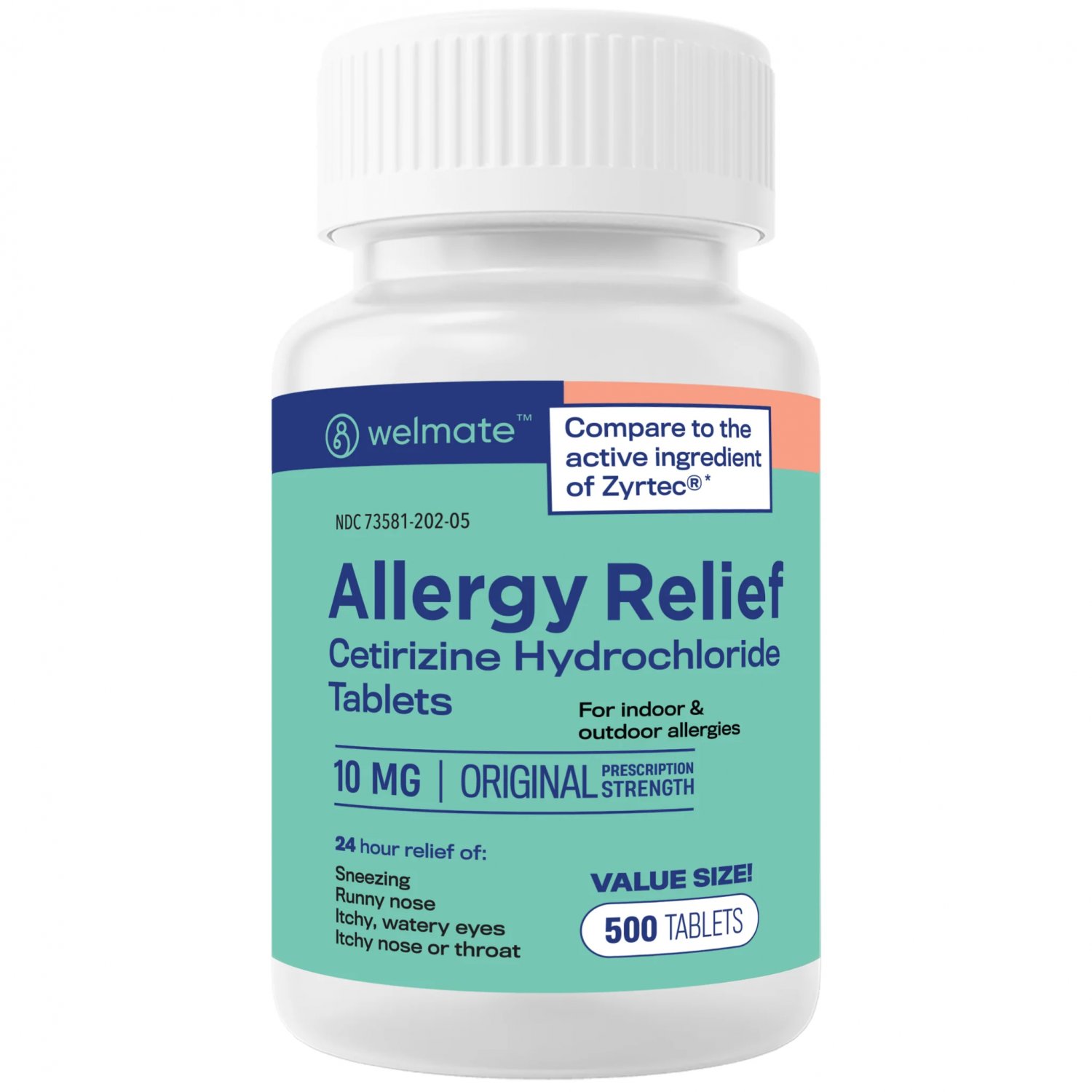 WELMATE Allergy Relief – Cetirizine 10mg, 500 Tablets