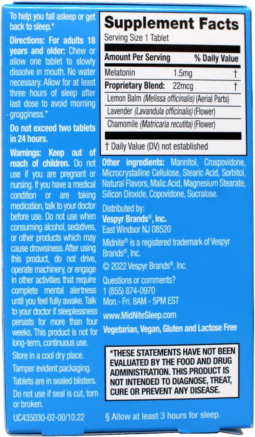 Midnite Sleep Aid for Occasional Sleeplessness, 30 Chewable Cherry ...