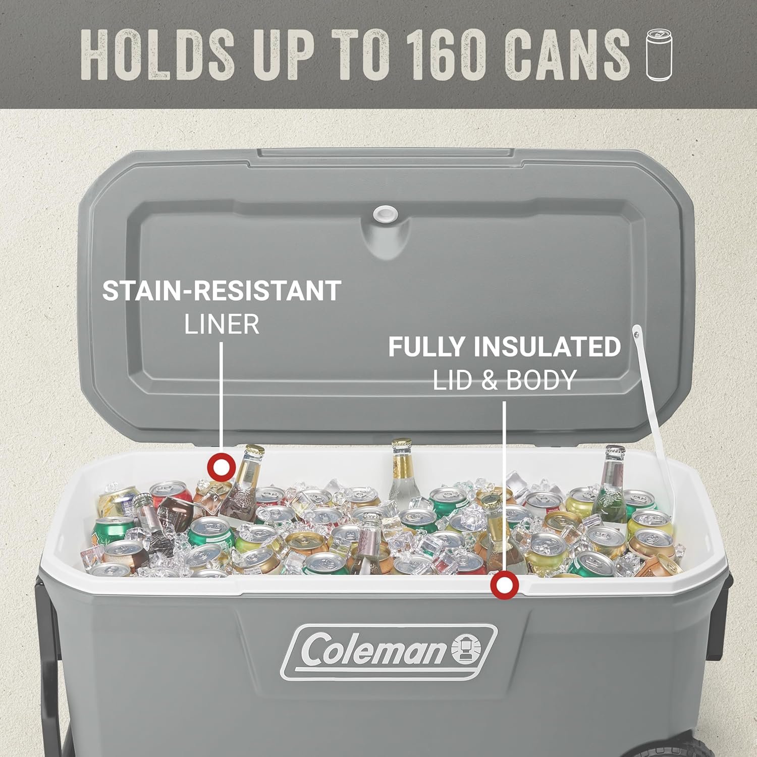 Coleman Classic Series Insulated Portable Rolling Cooler with Wheels