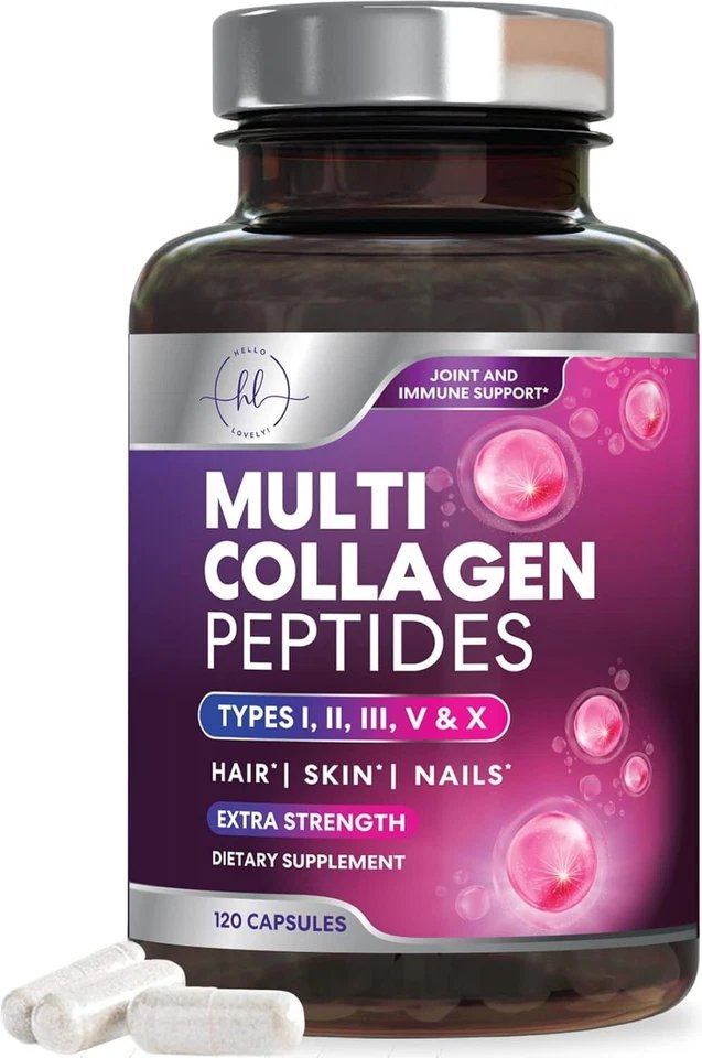 Collagen Peptides Pills 1000mg Hydrolyzed Anti Aging Capsules Types I ...