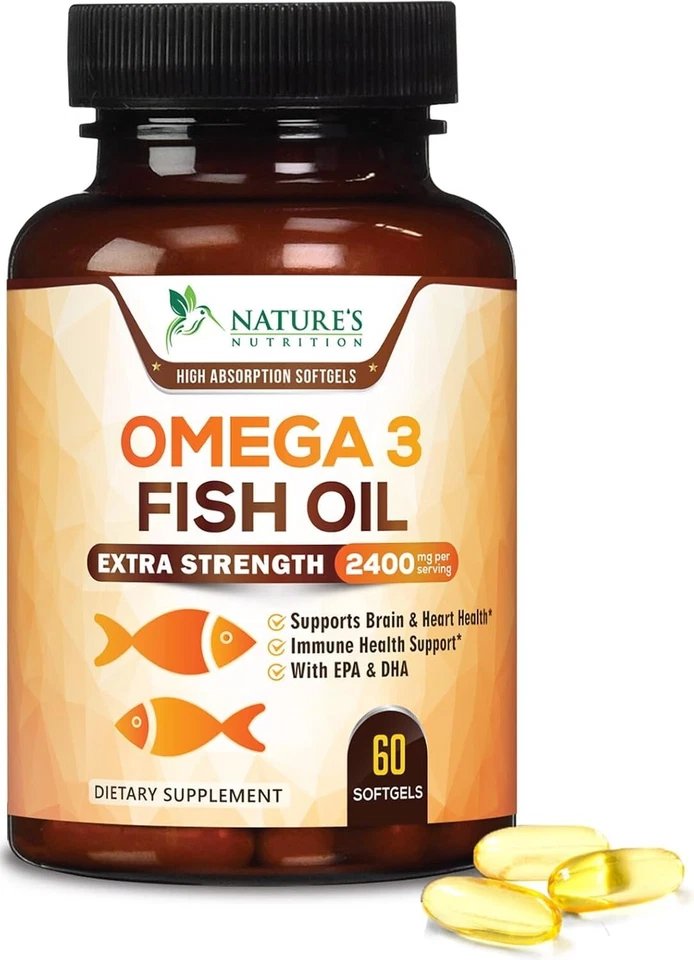 Omega 3 Fish Oil Capsules 3x Strength 2400mg EPA & DHA- 60 SOFTGELS