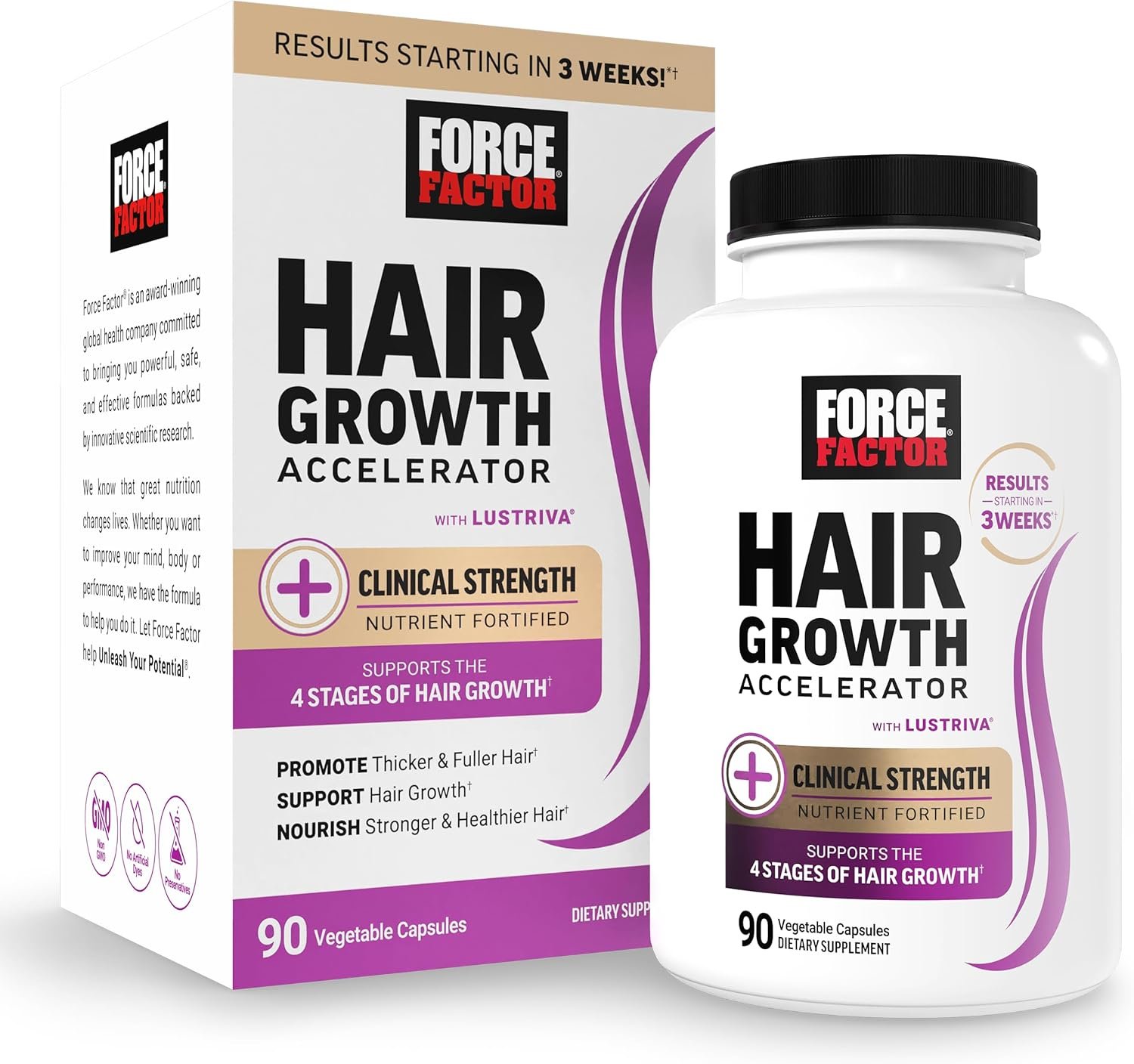 FORCE FACTOR Hair Growth Accelerator – Biotin, Lustriva & Vitamins for ...