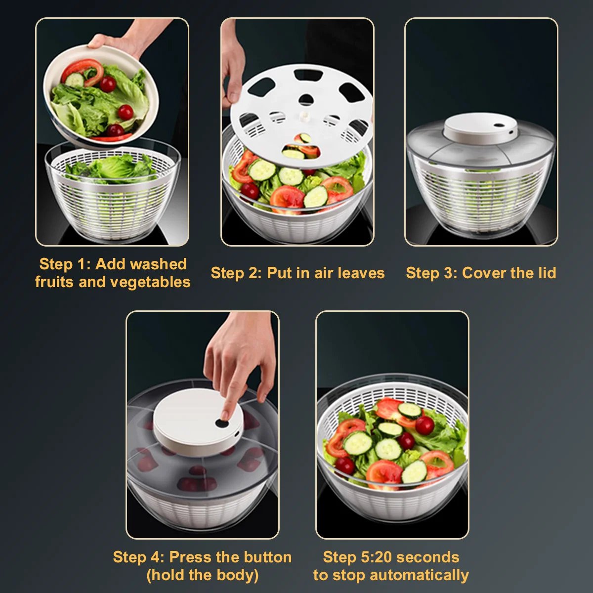 Leeseph Electric Salad Spinner, Fast Vegetable Drying, Kitchen ...