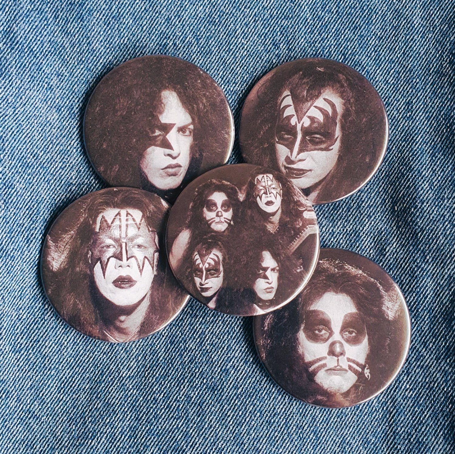 KISS 1974 Black & white Badge Button Set 57mm 2 1/4" Pins Pinback Ace ...