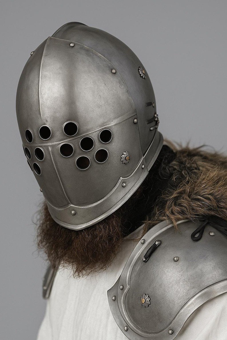 Marauder Helmet Medieval Full Face Armor 18 Gauge Steel Knight Helmet LARP
