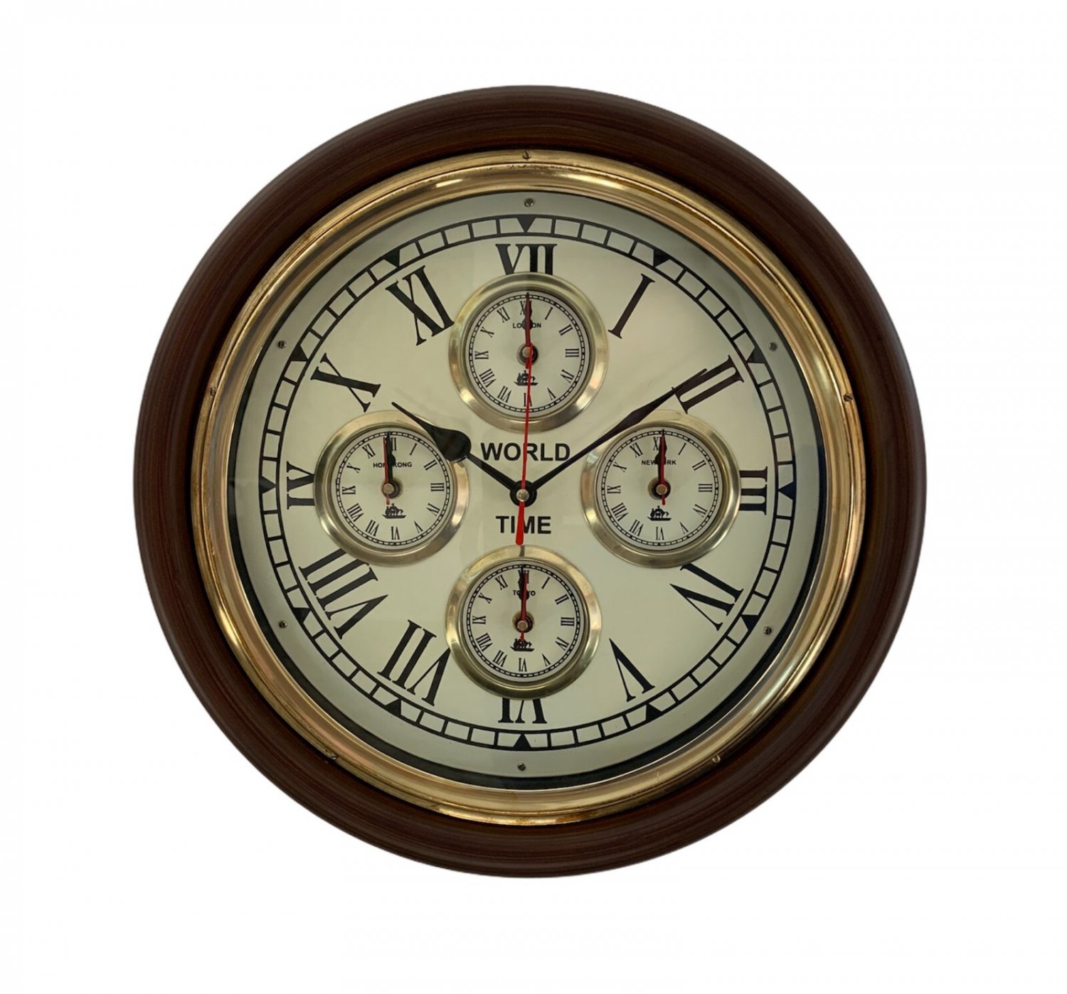 Antique Style Wooden World Time Wall Clock, Home & Office Wall
